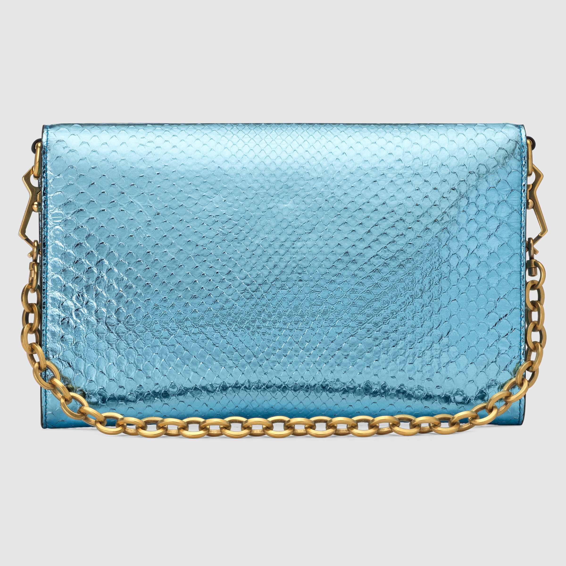 Gucci Horsebit 1955 python small shoulder bag in sky blue lamé python ...