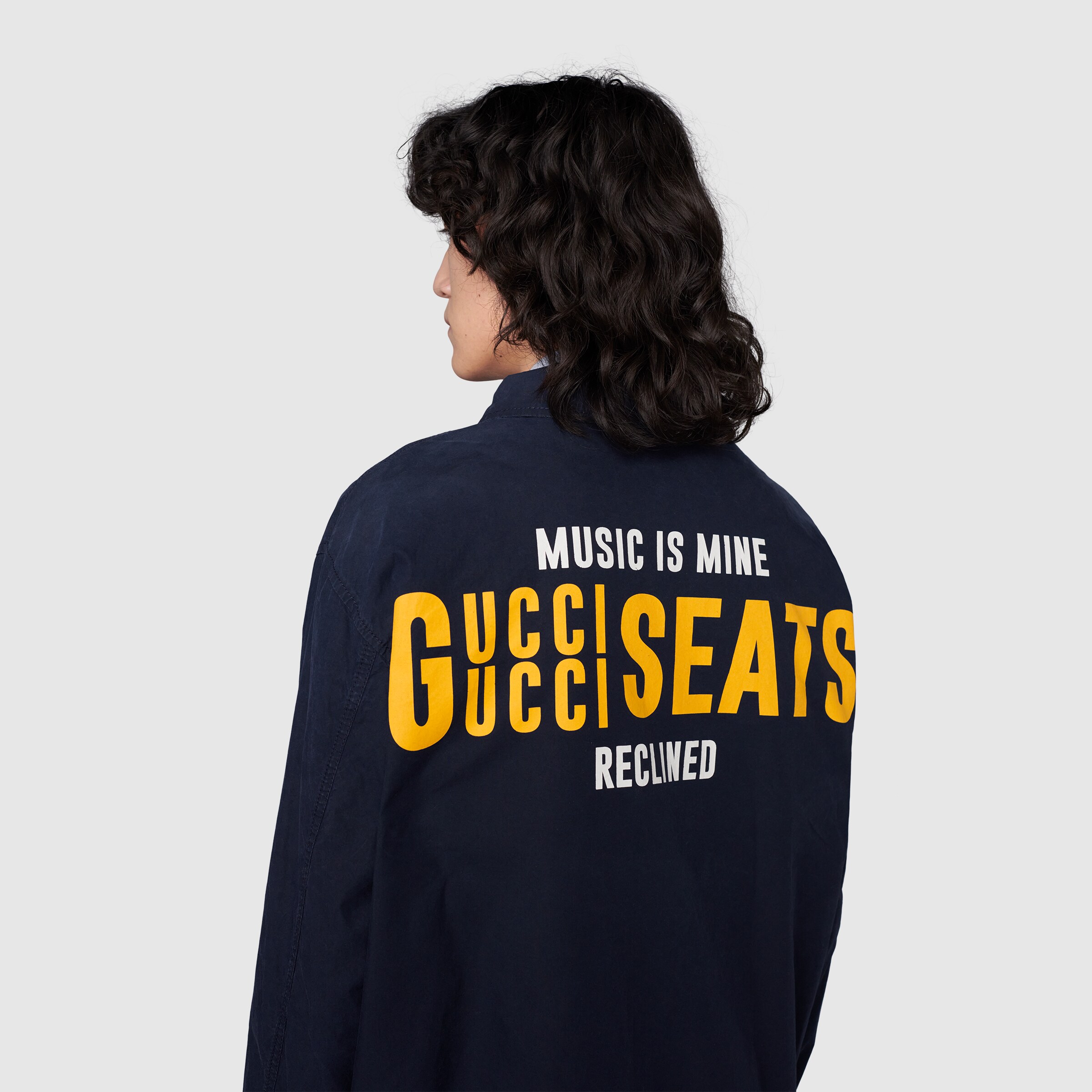 Giacca in cotone con stampa 'Music is Mine' in blu | GUCCI® Italia