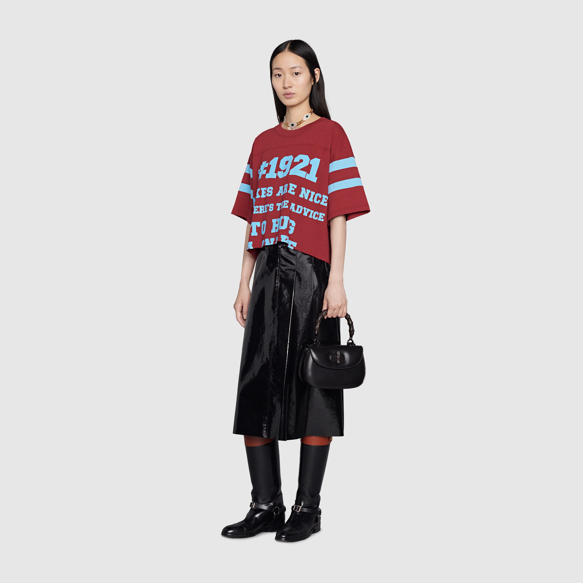 Gucci '1921' print cotton T-shirt in dark red | GUCCI® UK