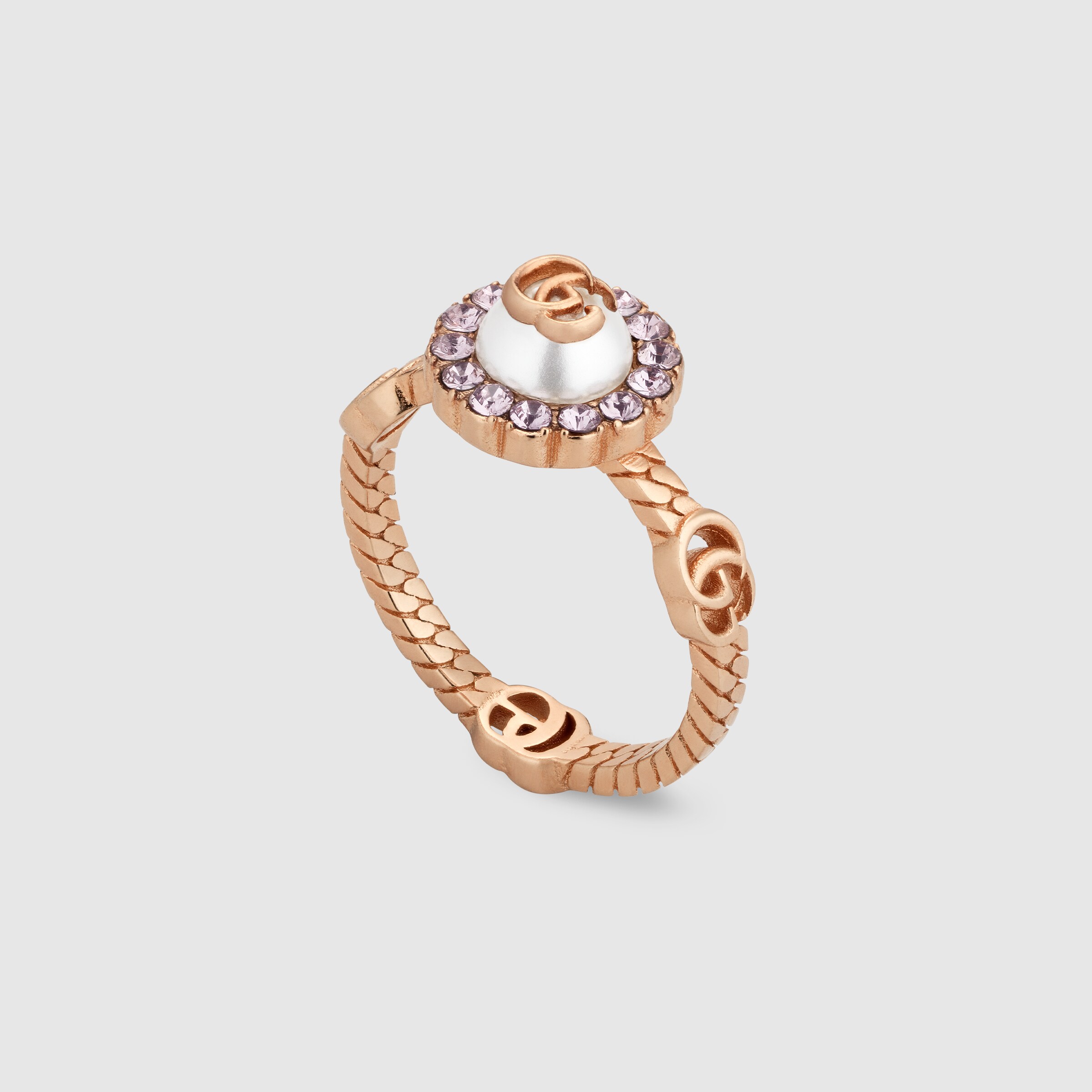 Double G flower ring in rose gold-toned metal | GUCCI® Australia