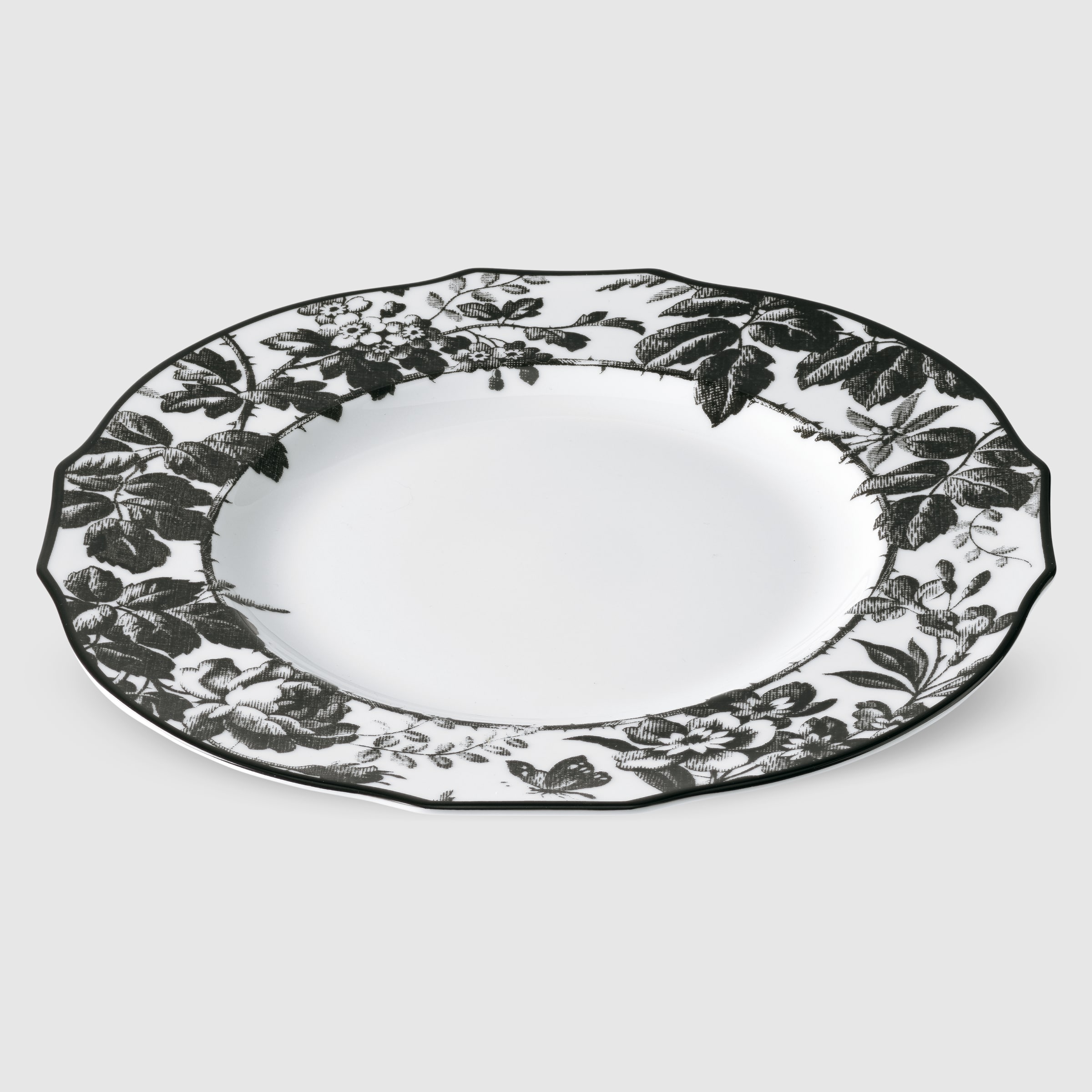 Herbarium dinner plate, set of two in black and white porcelain | GUCCI® AE