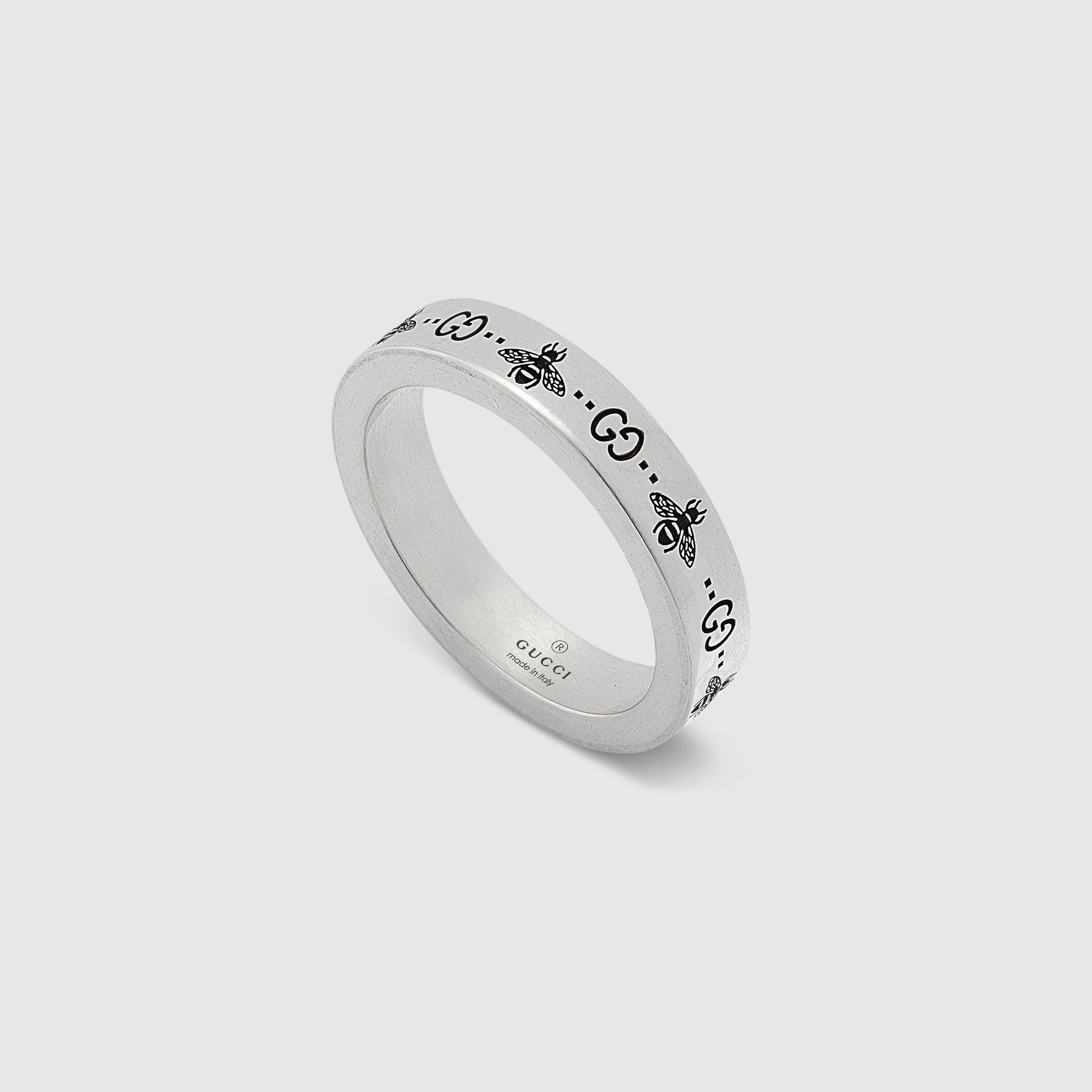 Bague fine gravée GG et abeille en argent 925 | GUCCI® FR