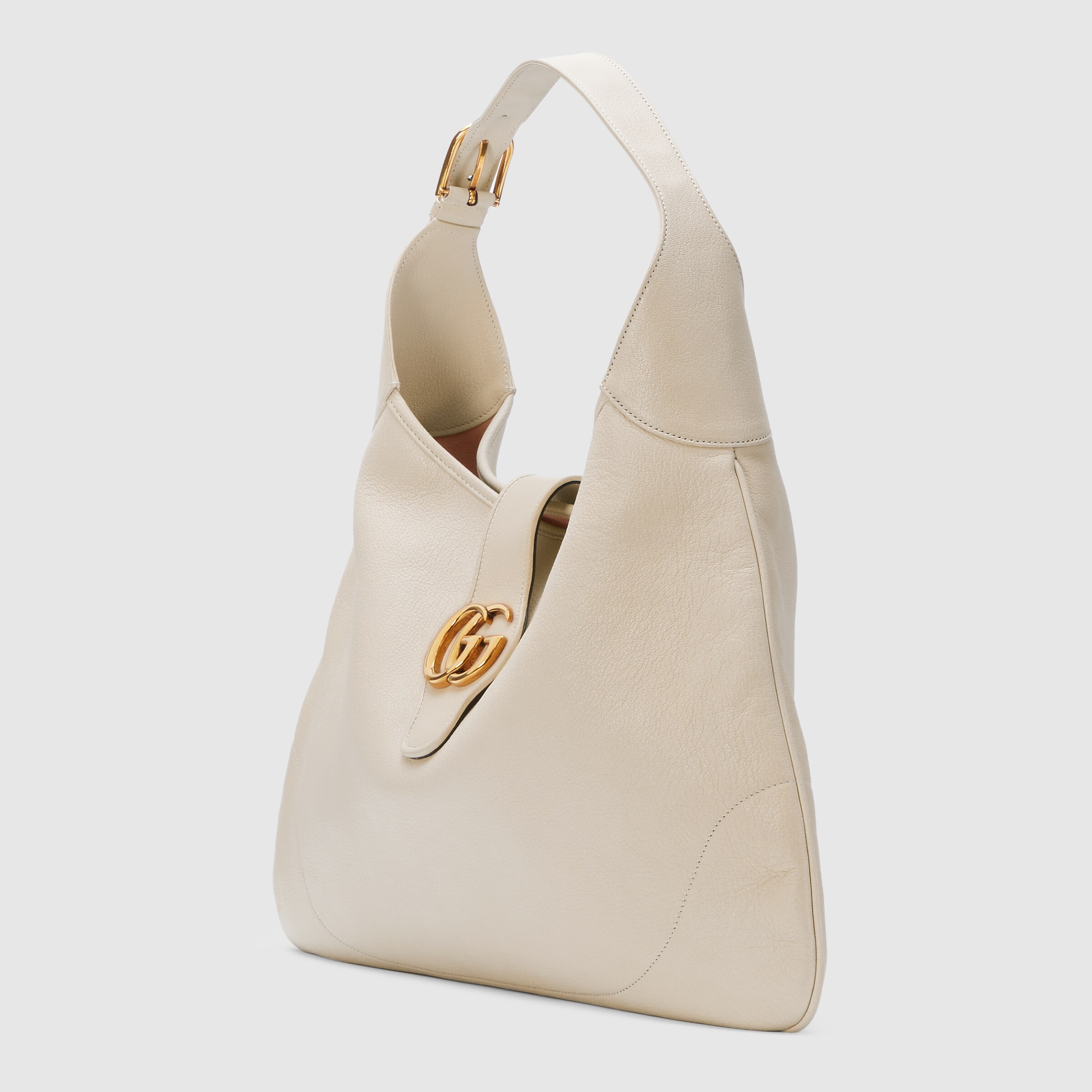 Large crescent-shaped shoulder bag in white leather | GUCCI® UK
