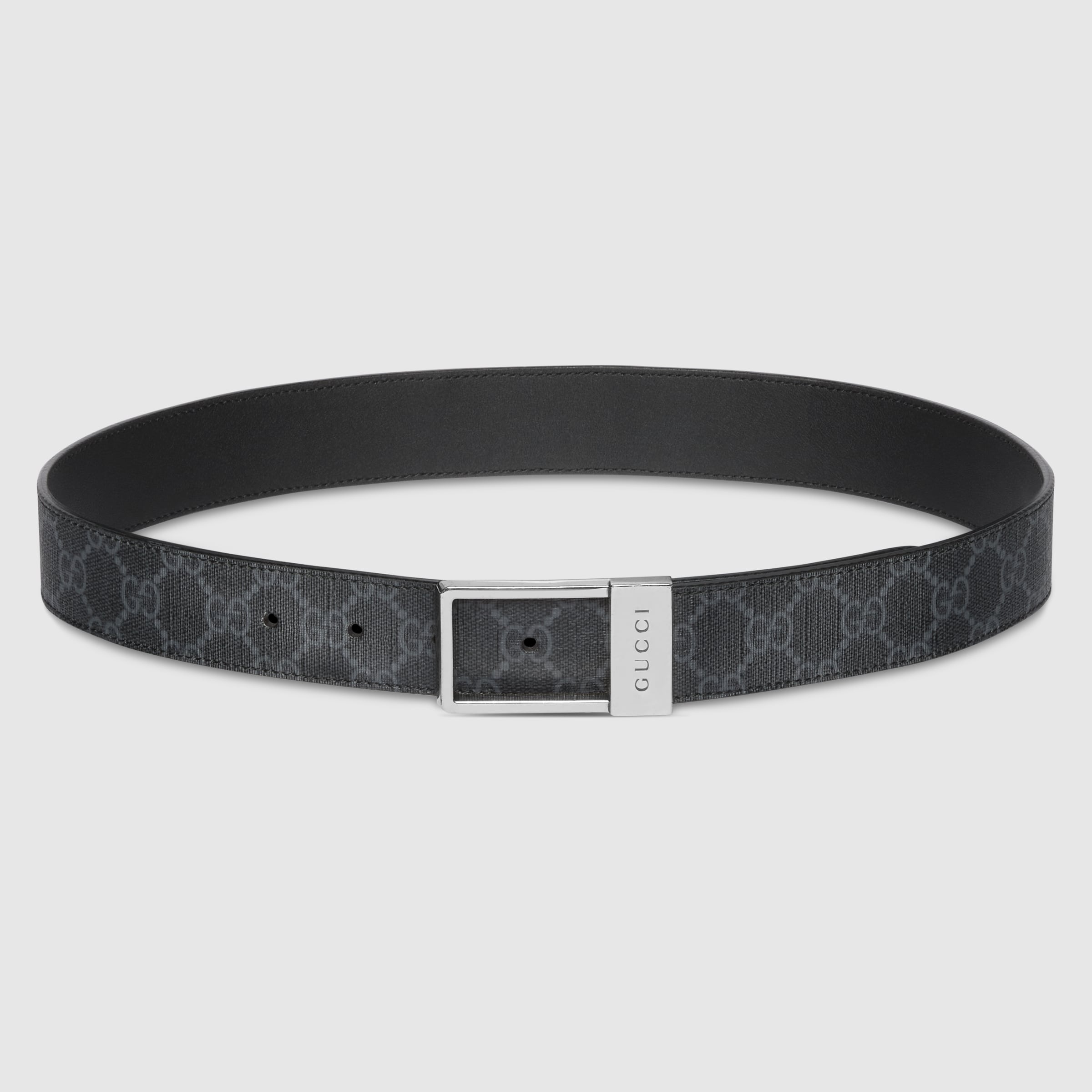 GG belt with rectangular buckle in black GG Supreme | GUCCI® US