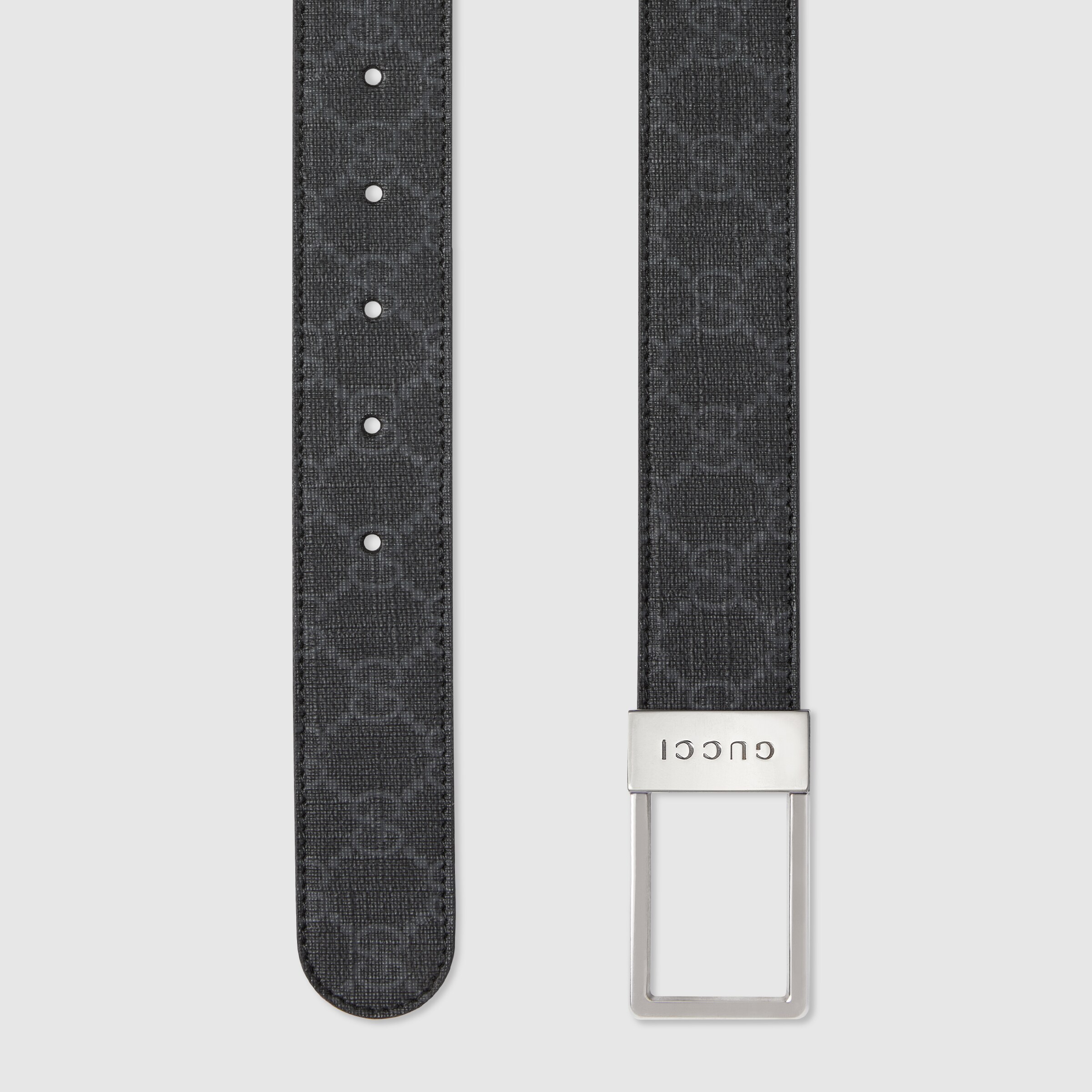 GG belt with rectangular buckle in black GG Supreme | GUCCI® US