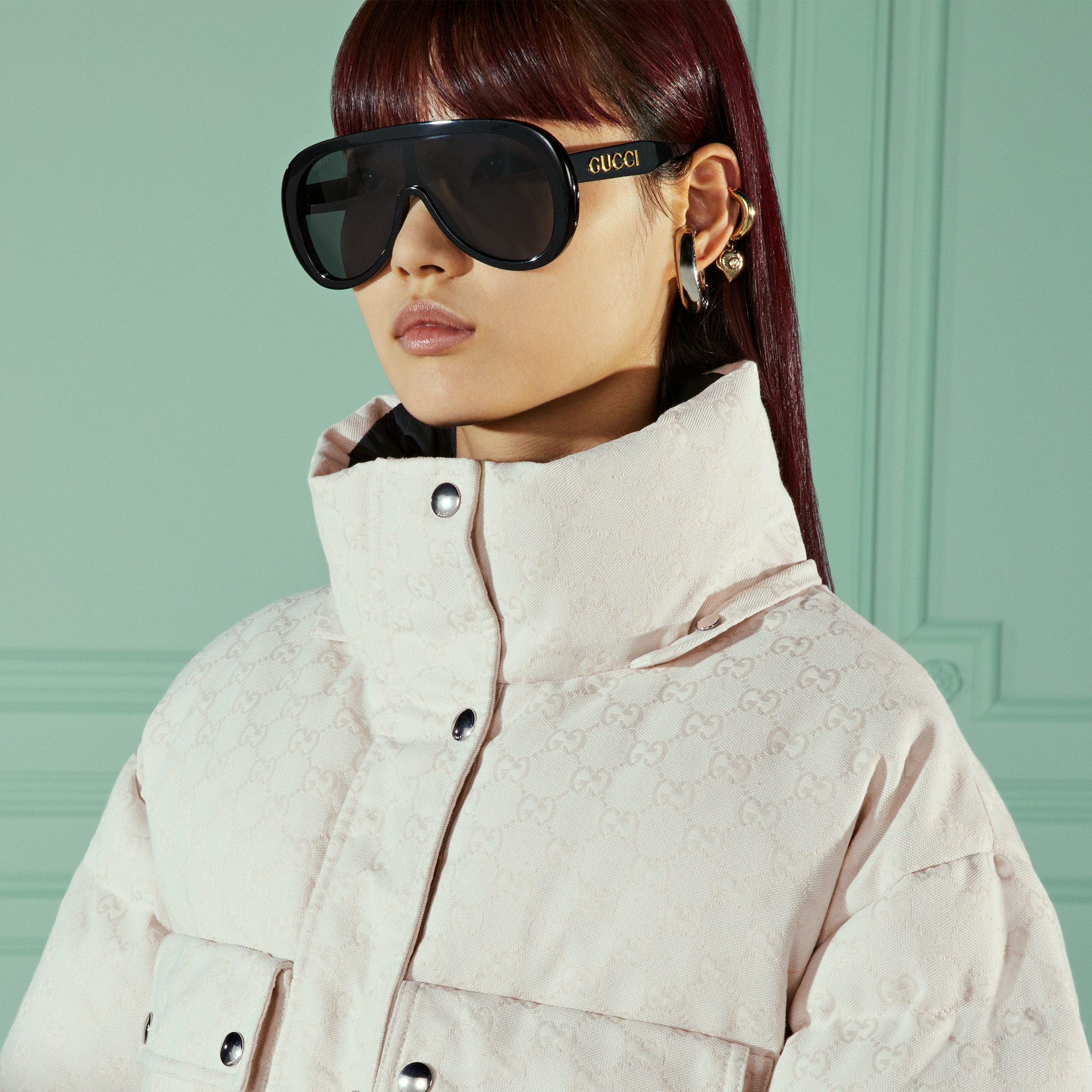 GG cotton canvas puffer jacket in off white | GUCCI® US