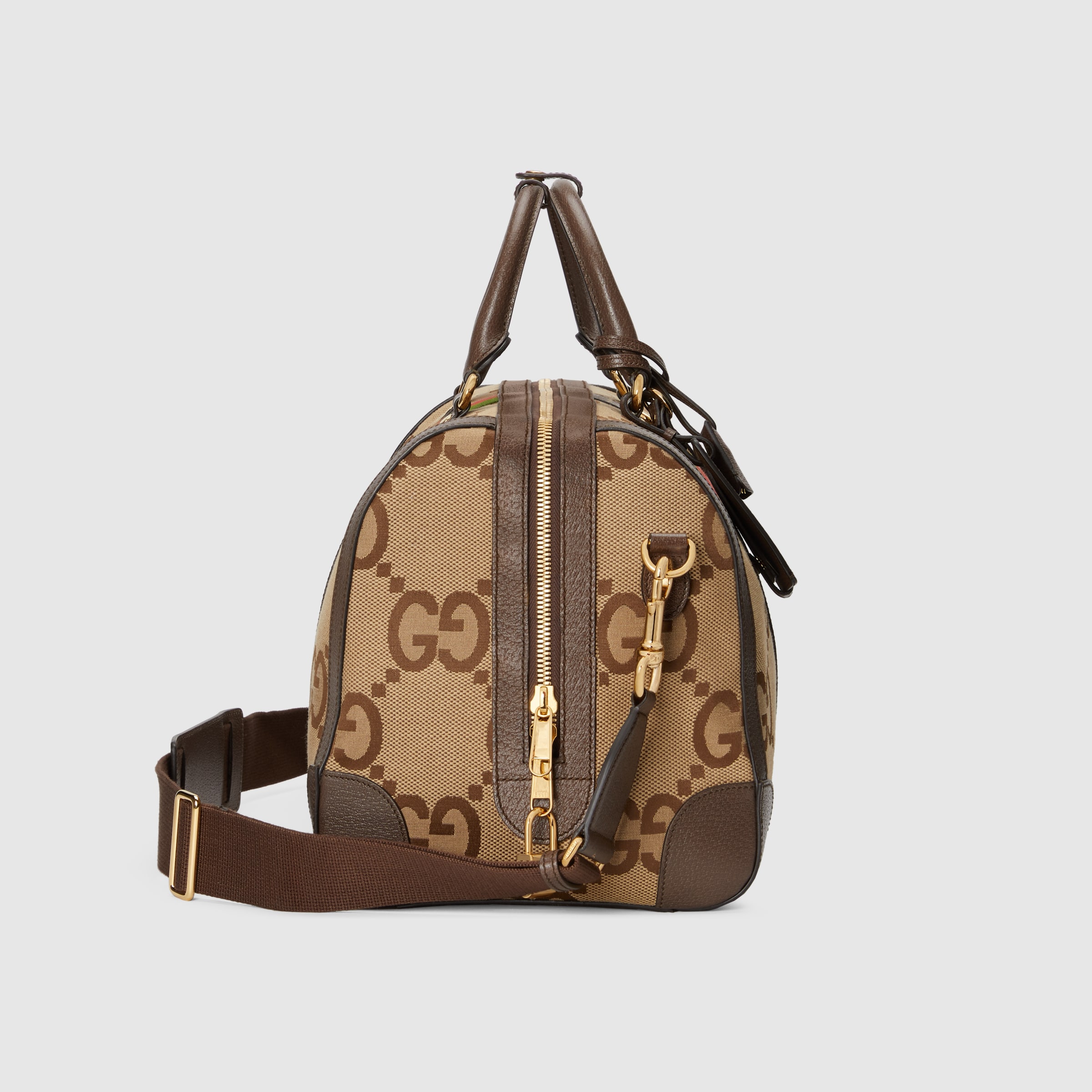 Jumbo GG small duffle bag in camel and ebony GG canvas | GUCCI® Canada