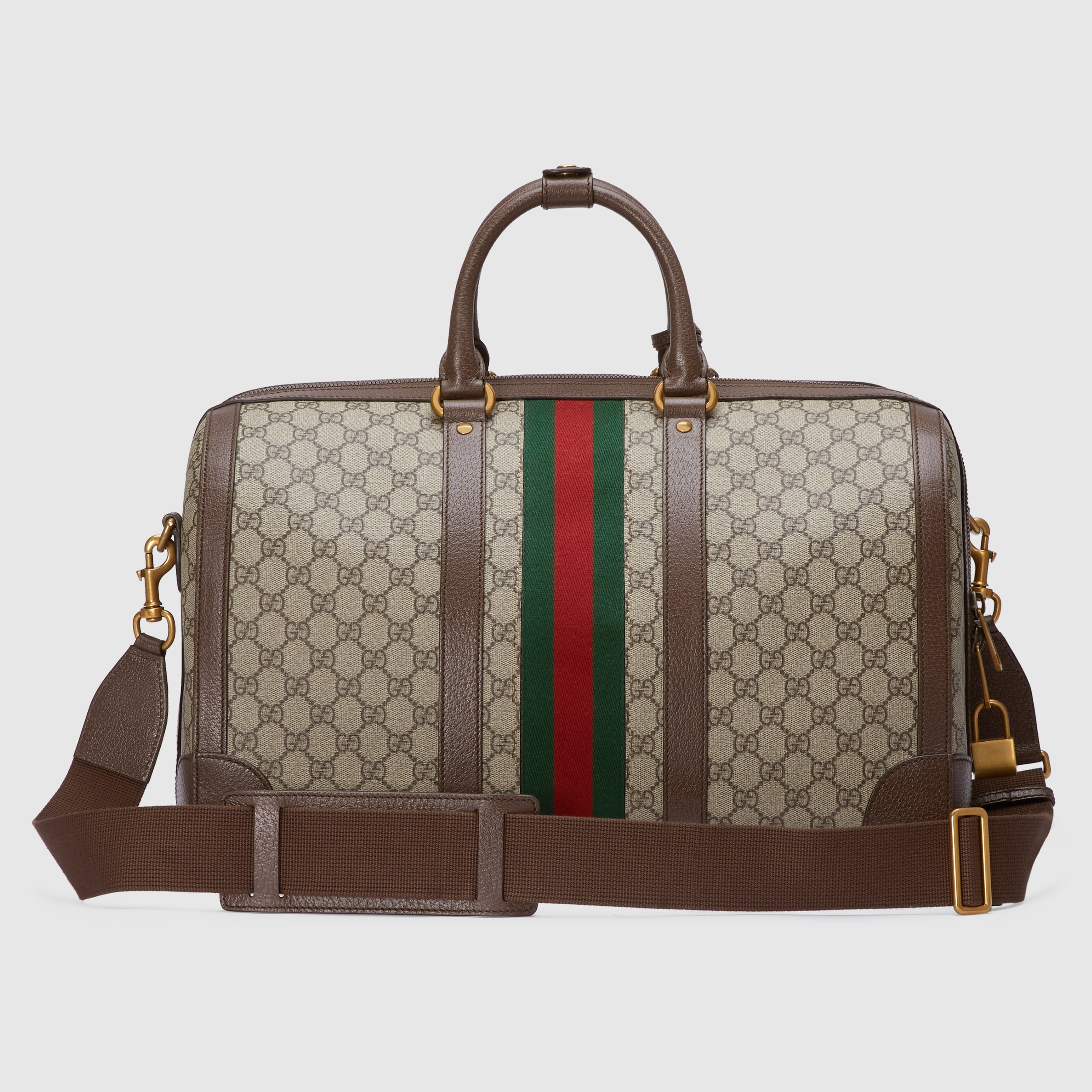 Gucci Savoy medium duffle bag in beige and ebony Supreme | GUCCI® UK