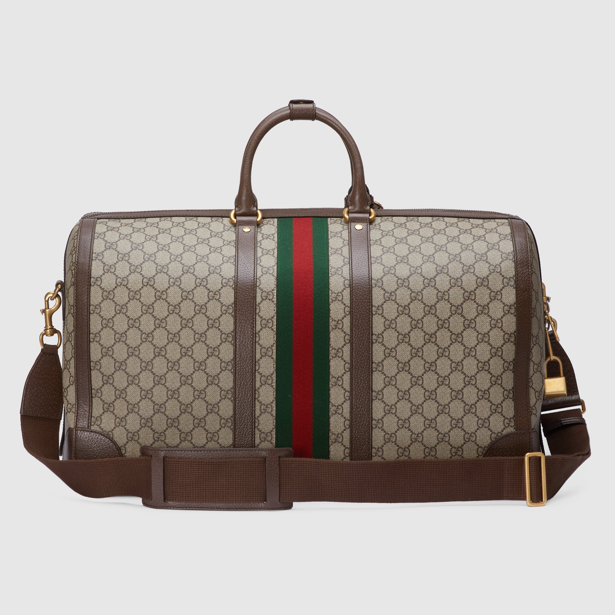 Gucci Savoy large duffle bag in beige and ebony Supreme | GUCCI® Australia