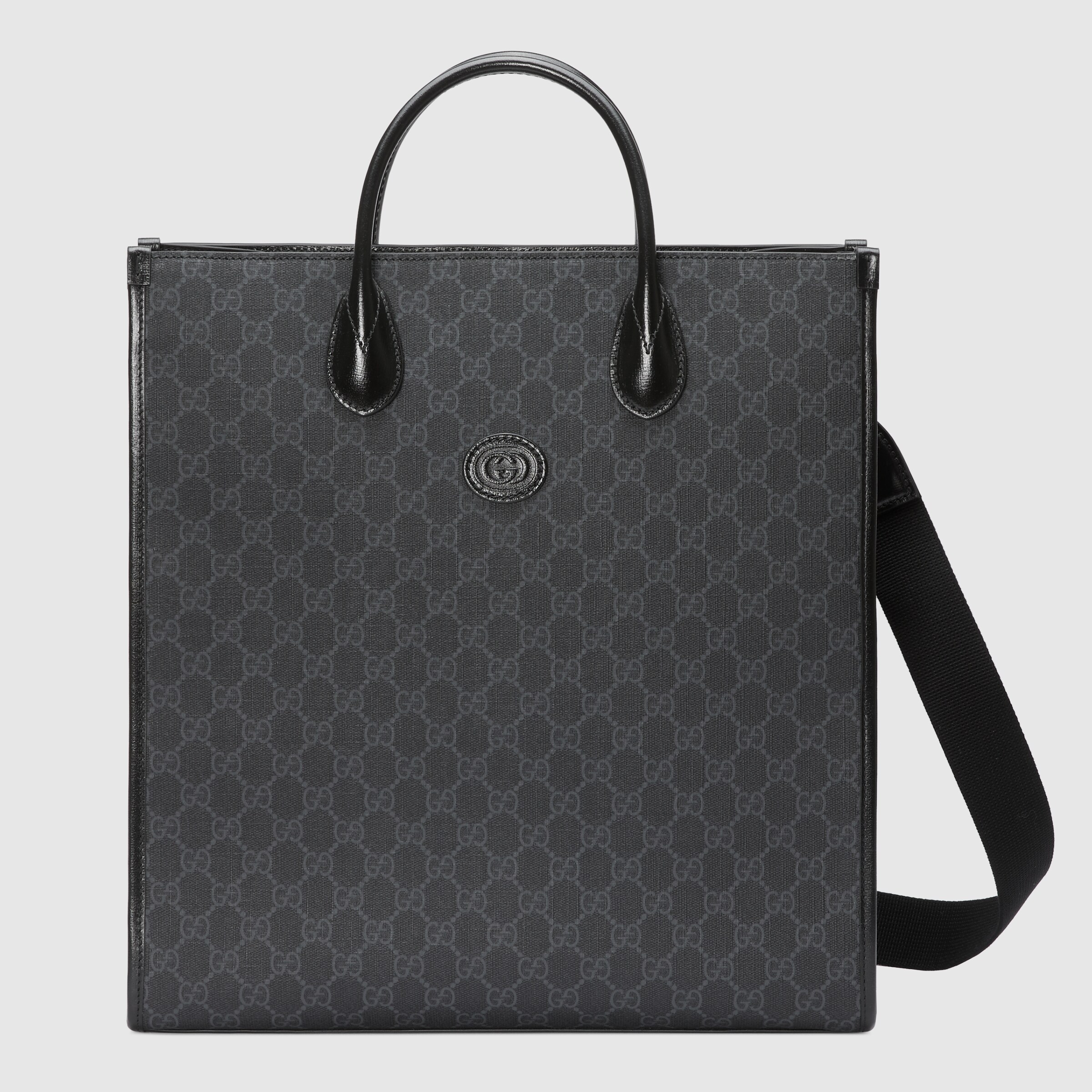Medium tote bag with Interlocking G in black Supreme | GUCCI® AE