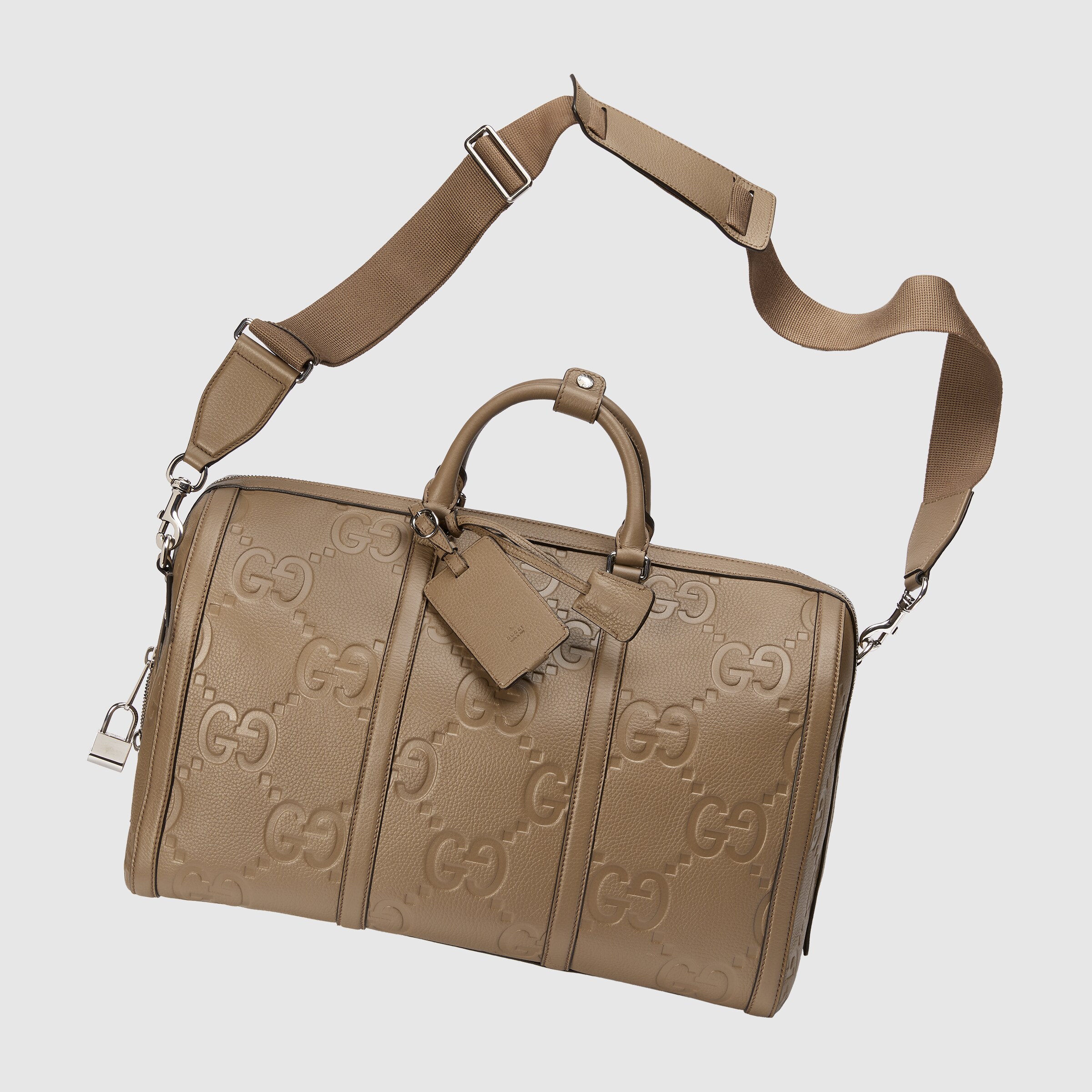 Jumbo GG small duffle bag in taupe leather | GUCCI® PL