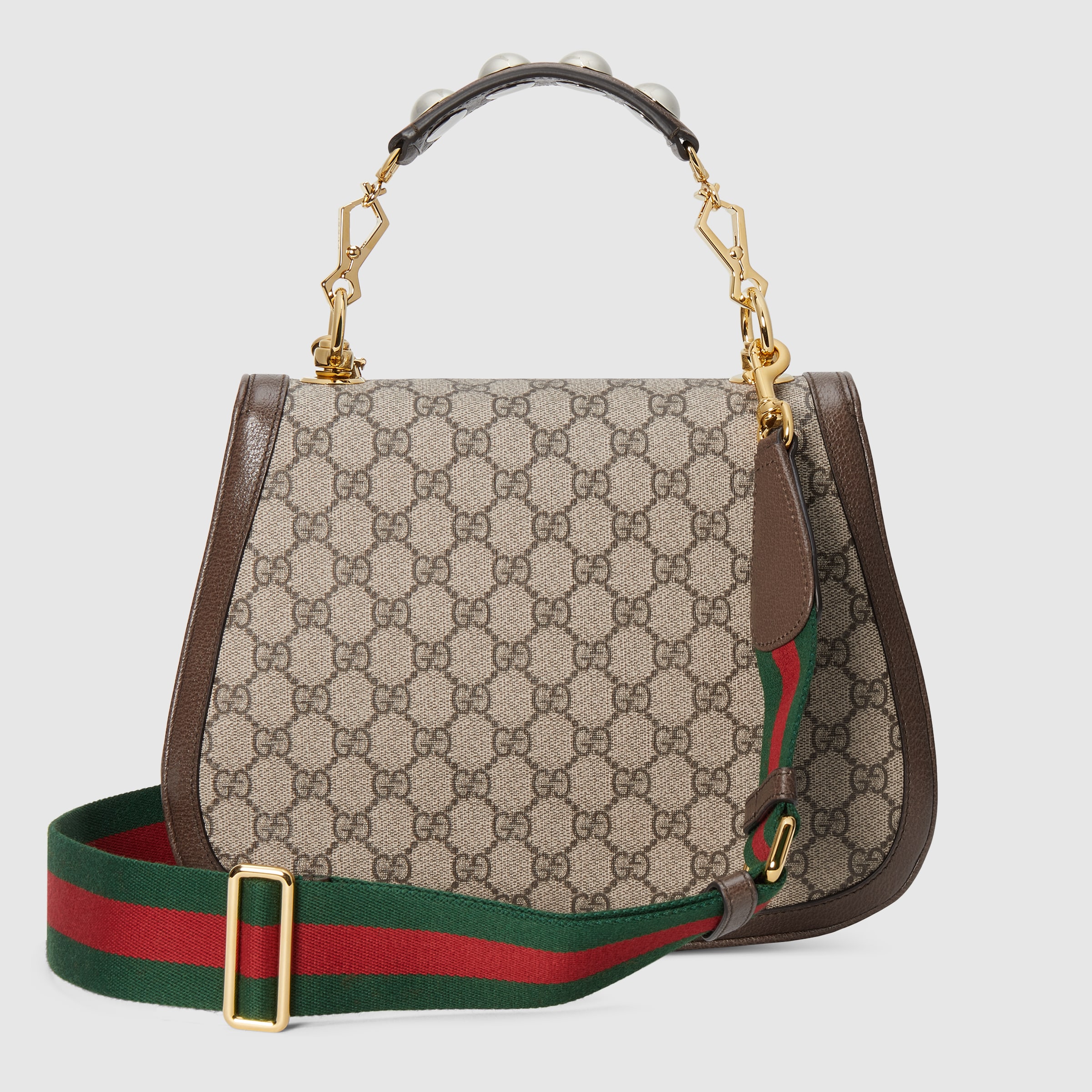Gucci Blondie medium top handle bag in beige and ebony GG Supreme ...