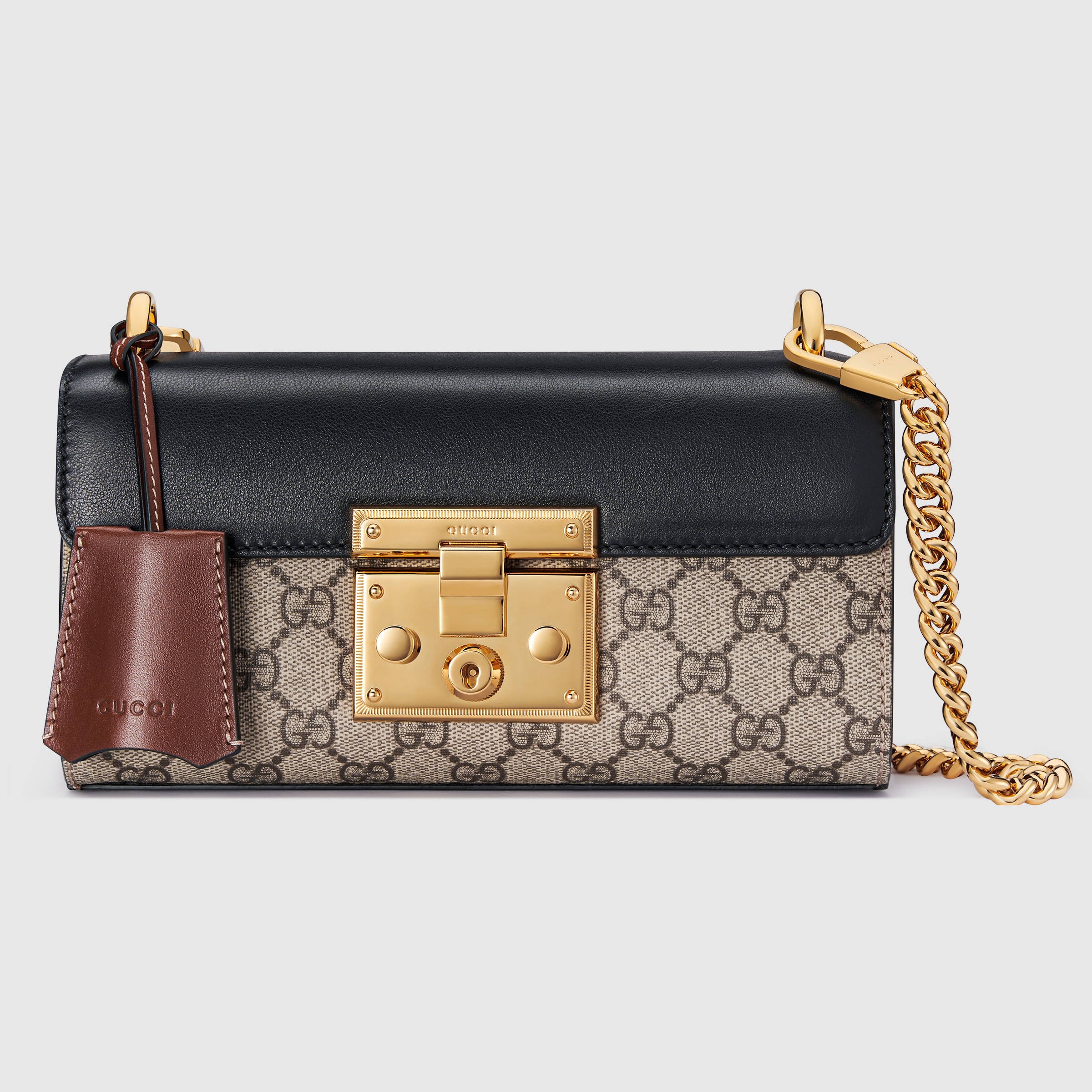 Padlock small shoulder bag in beige and ebony GG Supreme | GUCCI® Canada