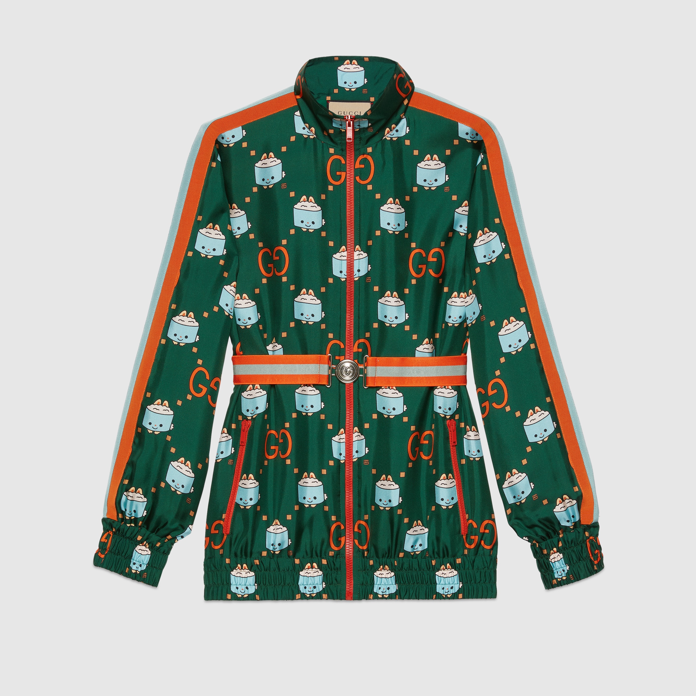 GG animal print silk zip jacket in green and red | GUCCI® Canada