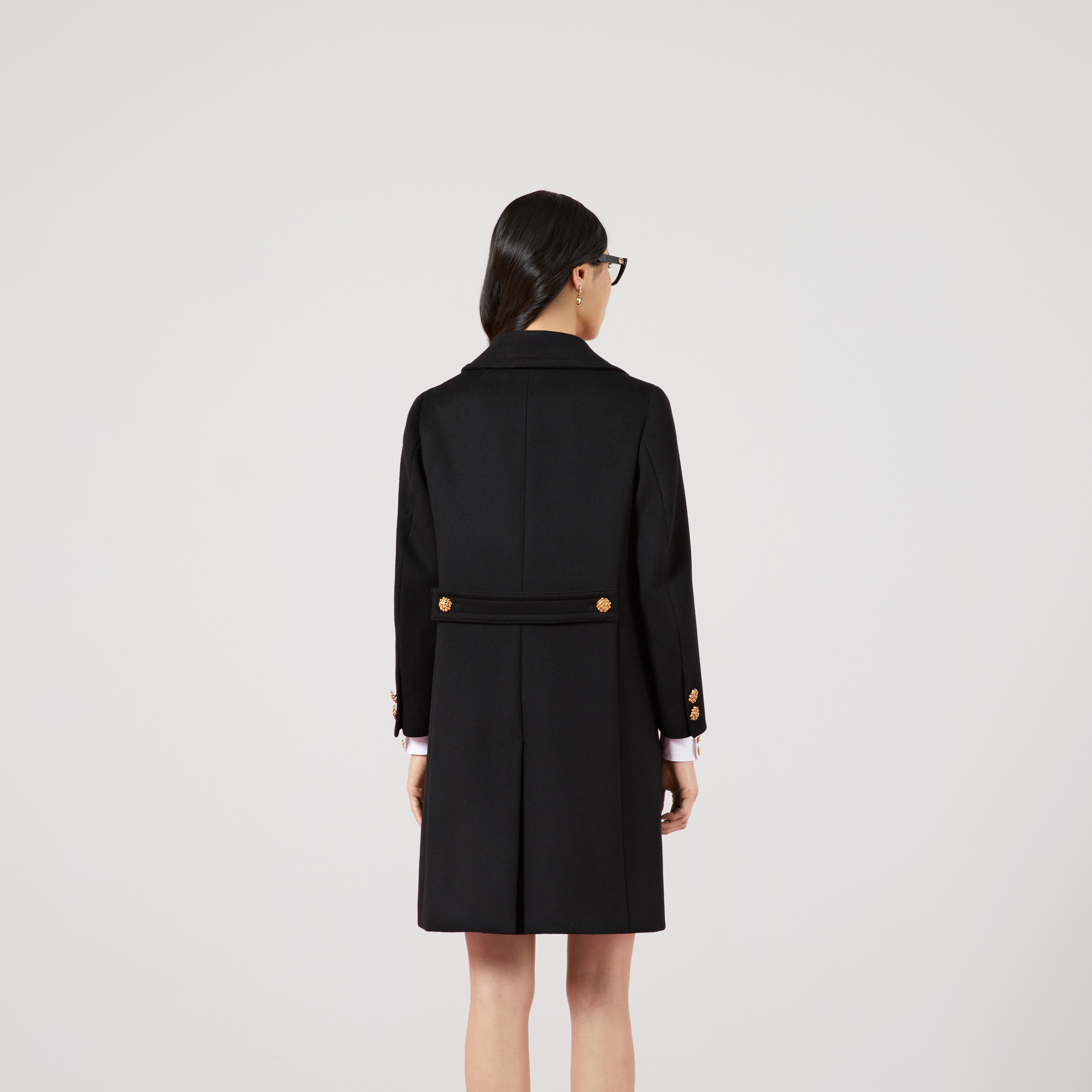 Double G embroidery wool coat in black | GUCCI® US