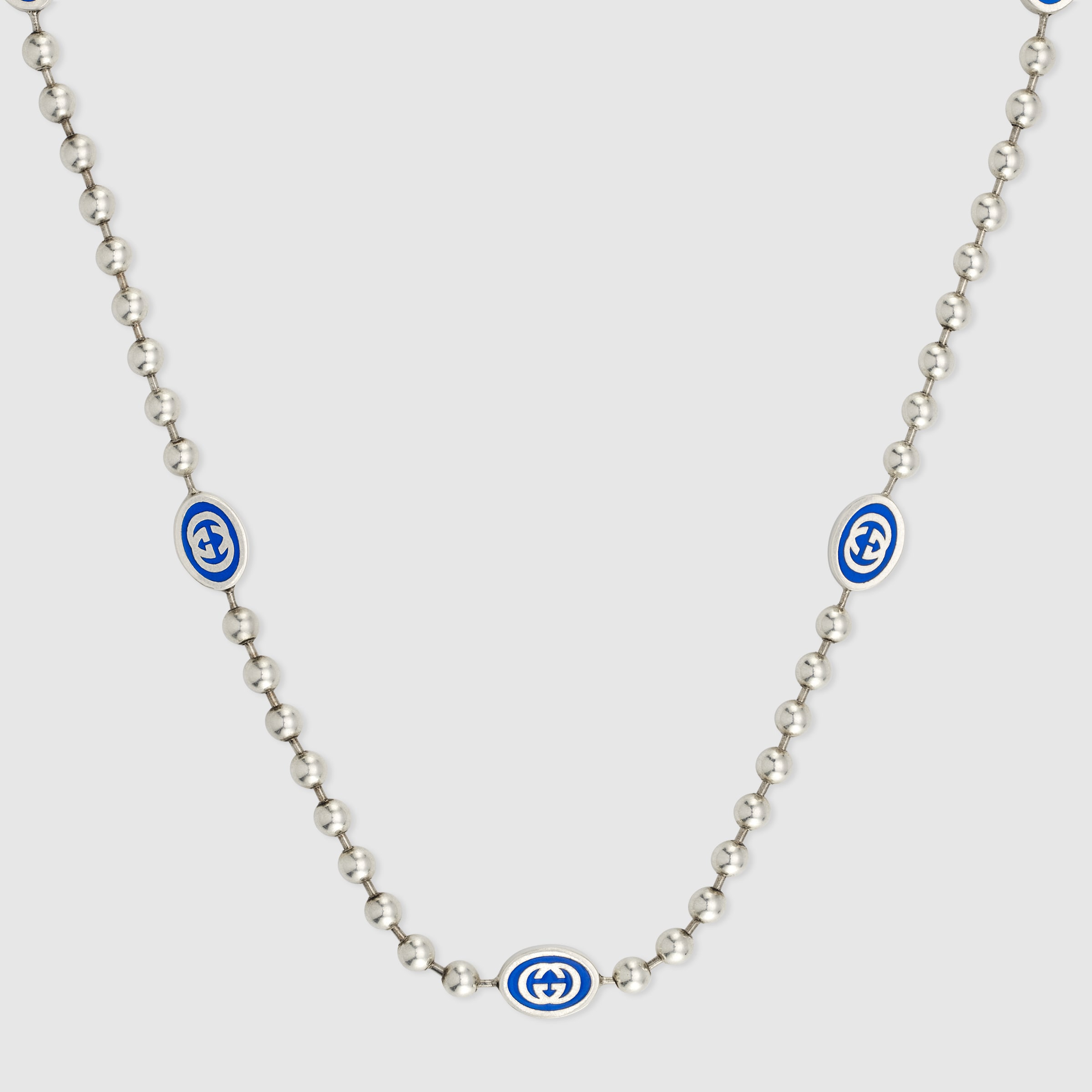 Collier avec chaîne boule et détail GG enlacés en Argent 925 | GUCCI® FR