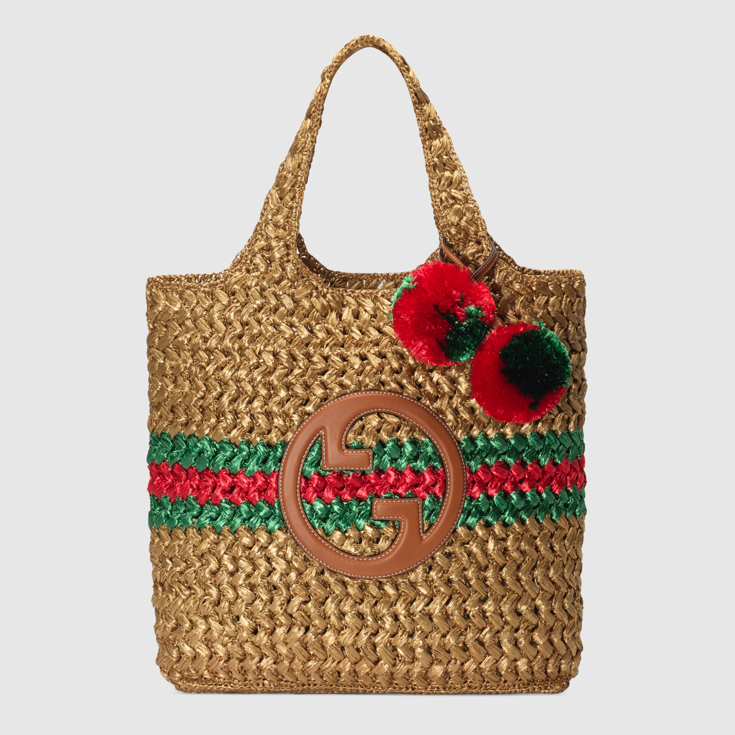 Medium Gucci Blondie tote bag in natural raffia effect | GUCCI® TR