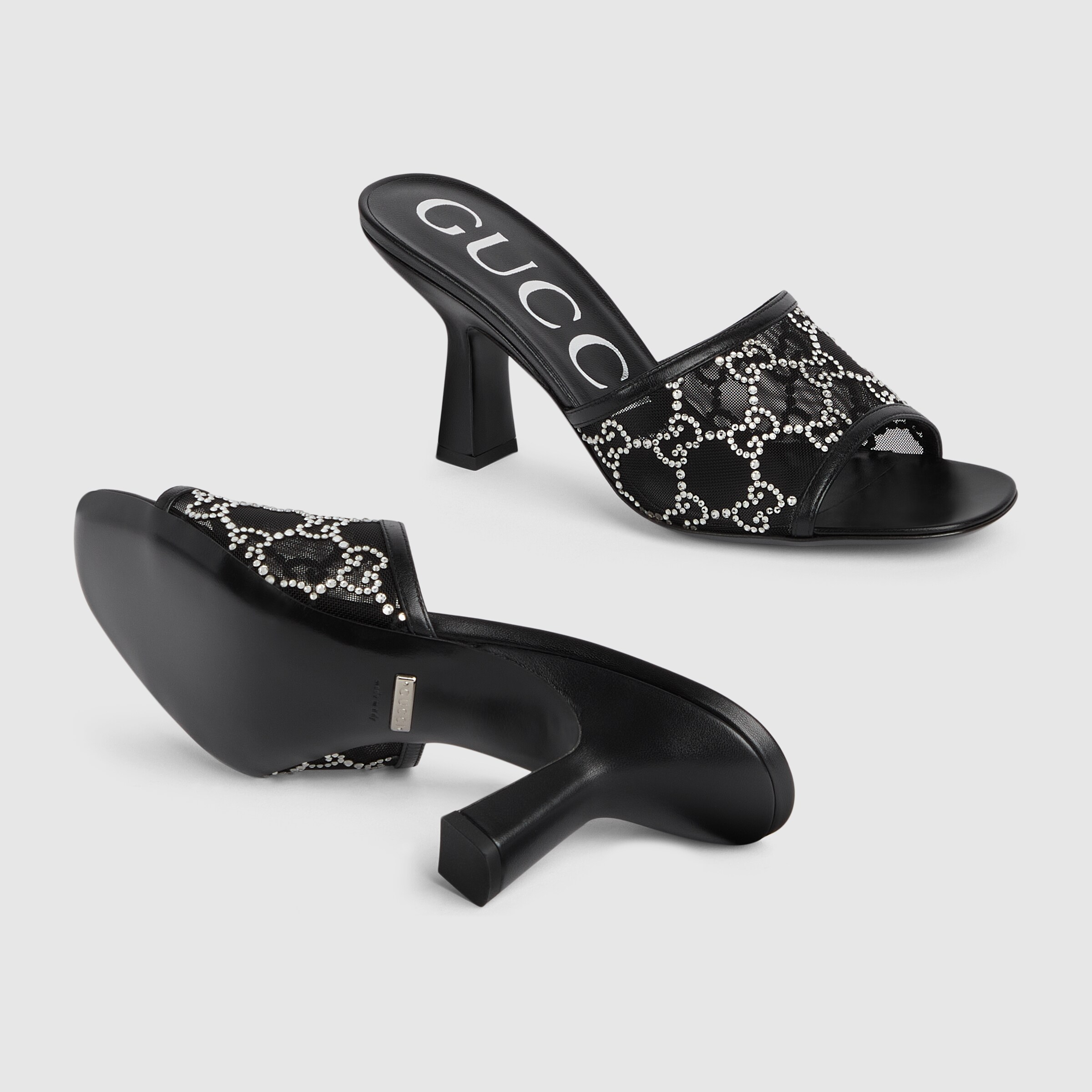 Women's GG mid-heel slide sandal in black | GUCCI® DK