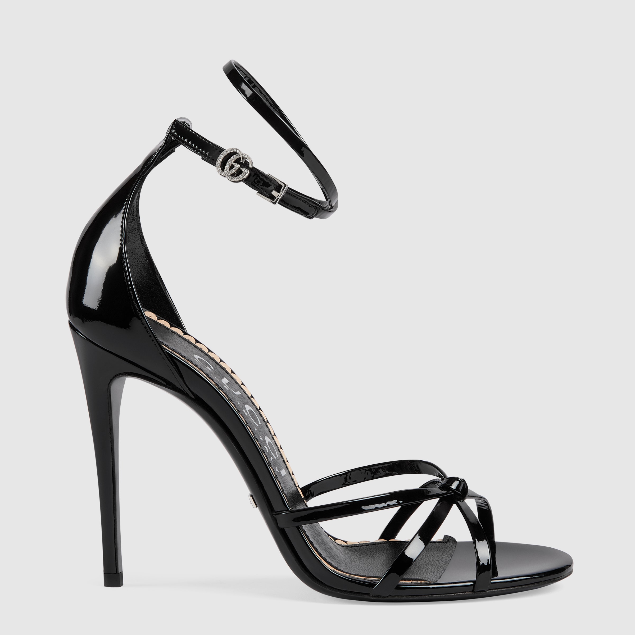 Sandales à brides pour femme en cuir verni noir | GUCCI® FR