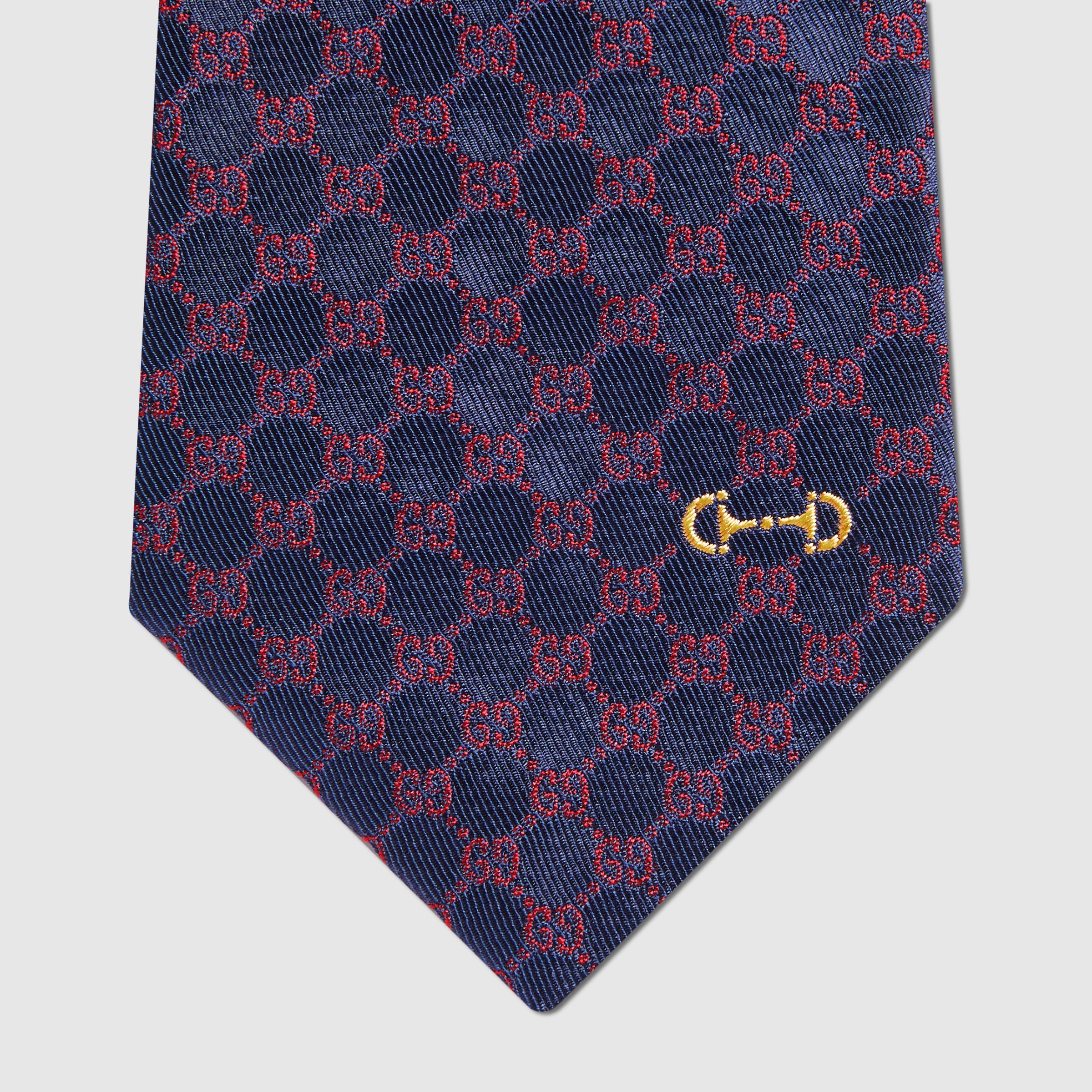 GG silk jacquard tie in dark blue and red | GUCCI® US