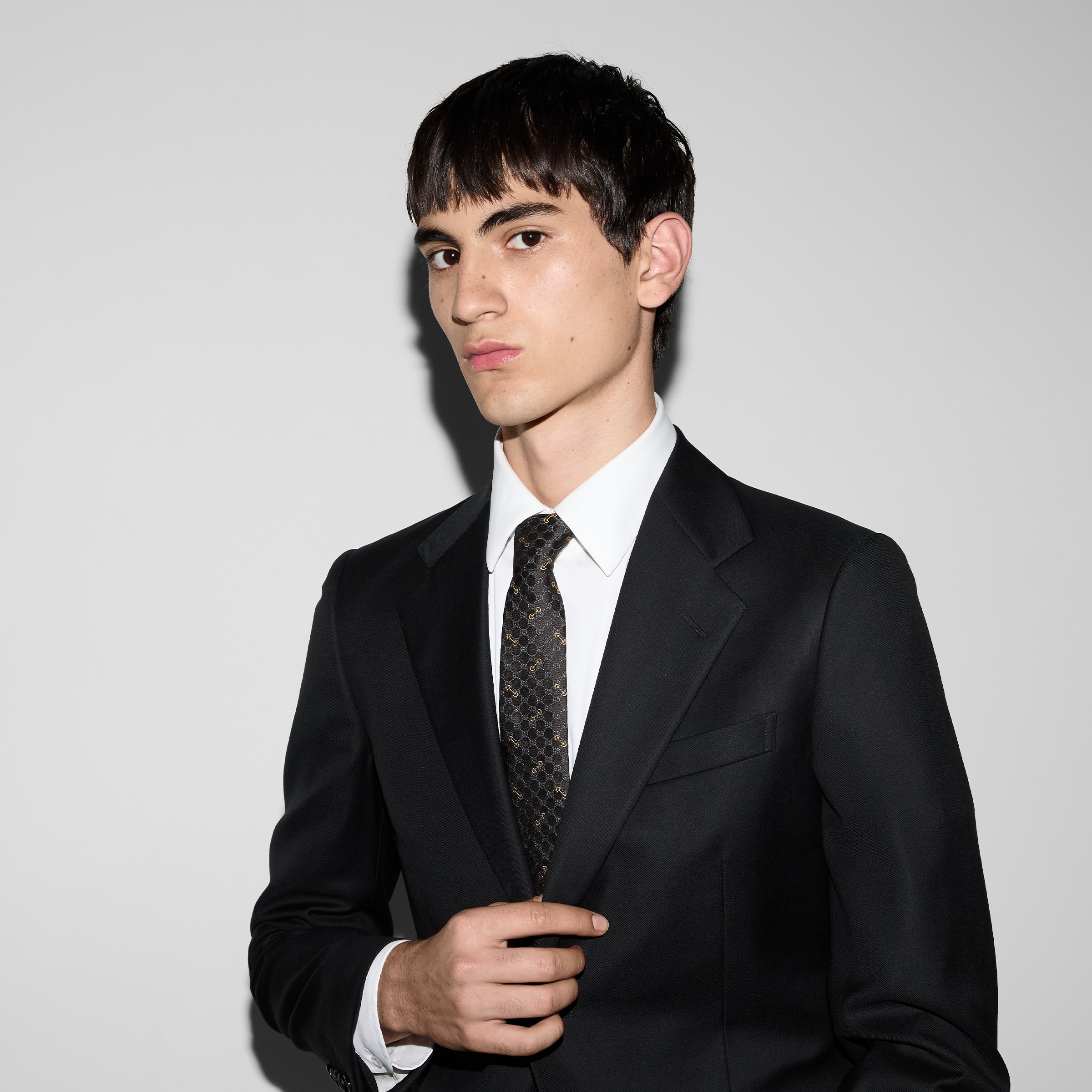 GG silk jacquard tie in black/grey | GUCCI® US