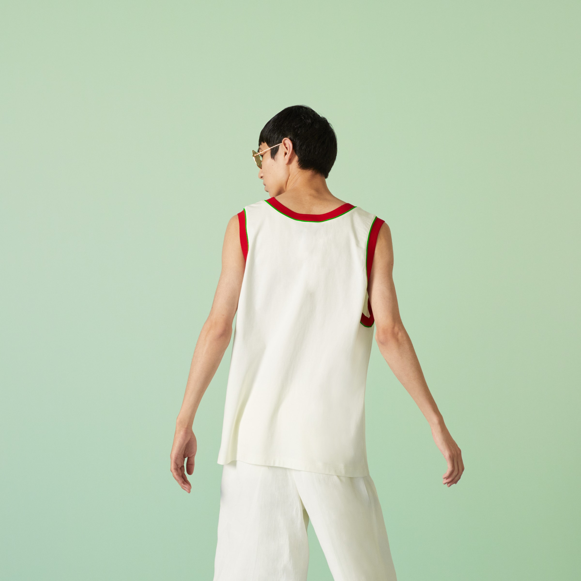 Interlocking G 1921 print cotton top in ivory | GUCCI® AE