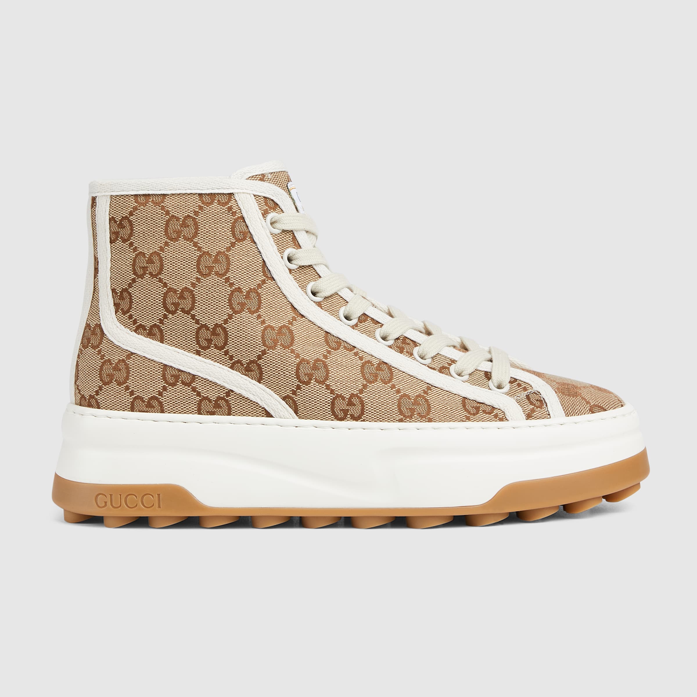 High-Top-Damensneaker mit GG in beige- und ebenholzfarbener GG Canvas ...