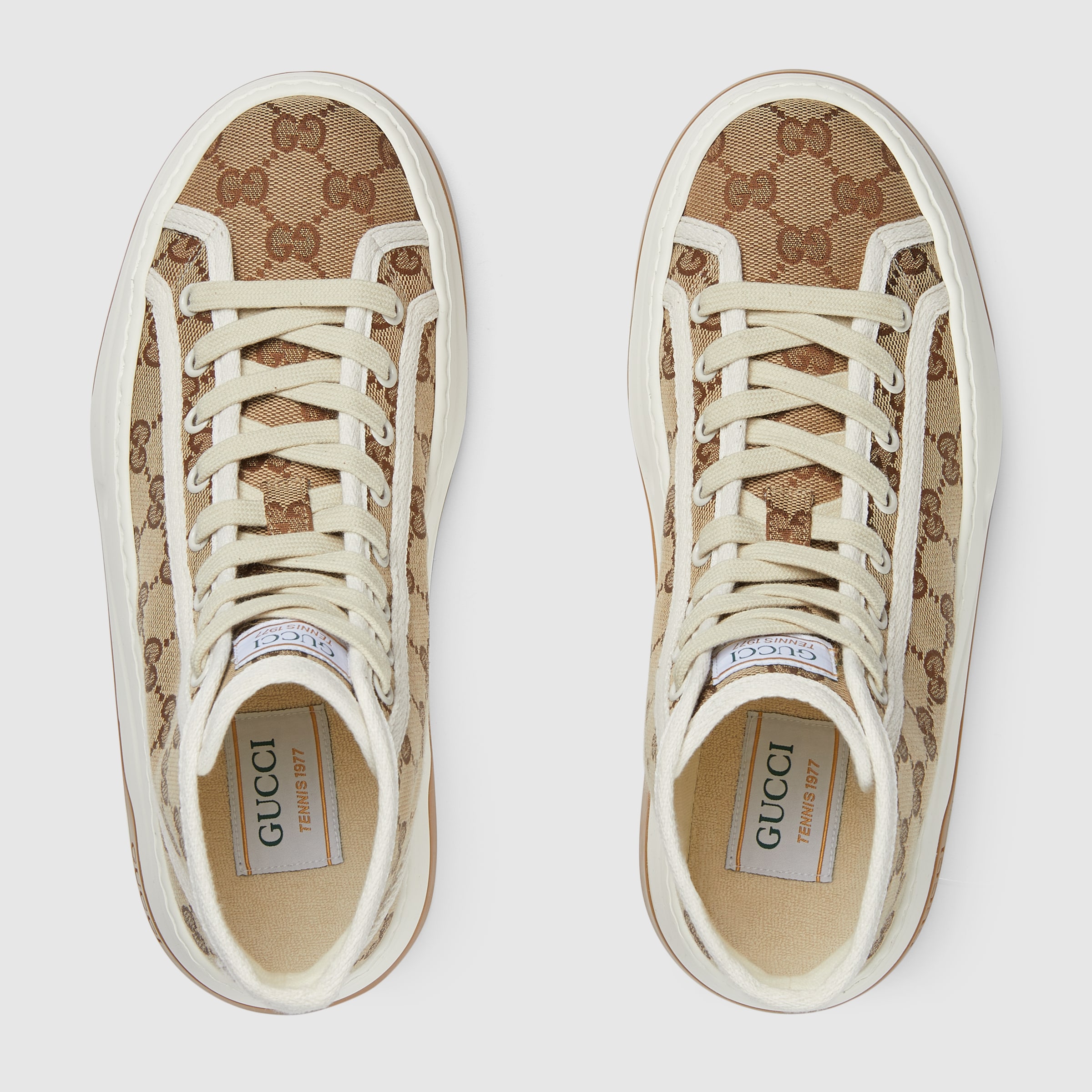 Women's GG high top sneaker in beige and ebony GG canvas | GUCCI® AE