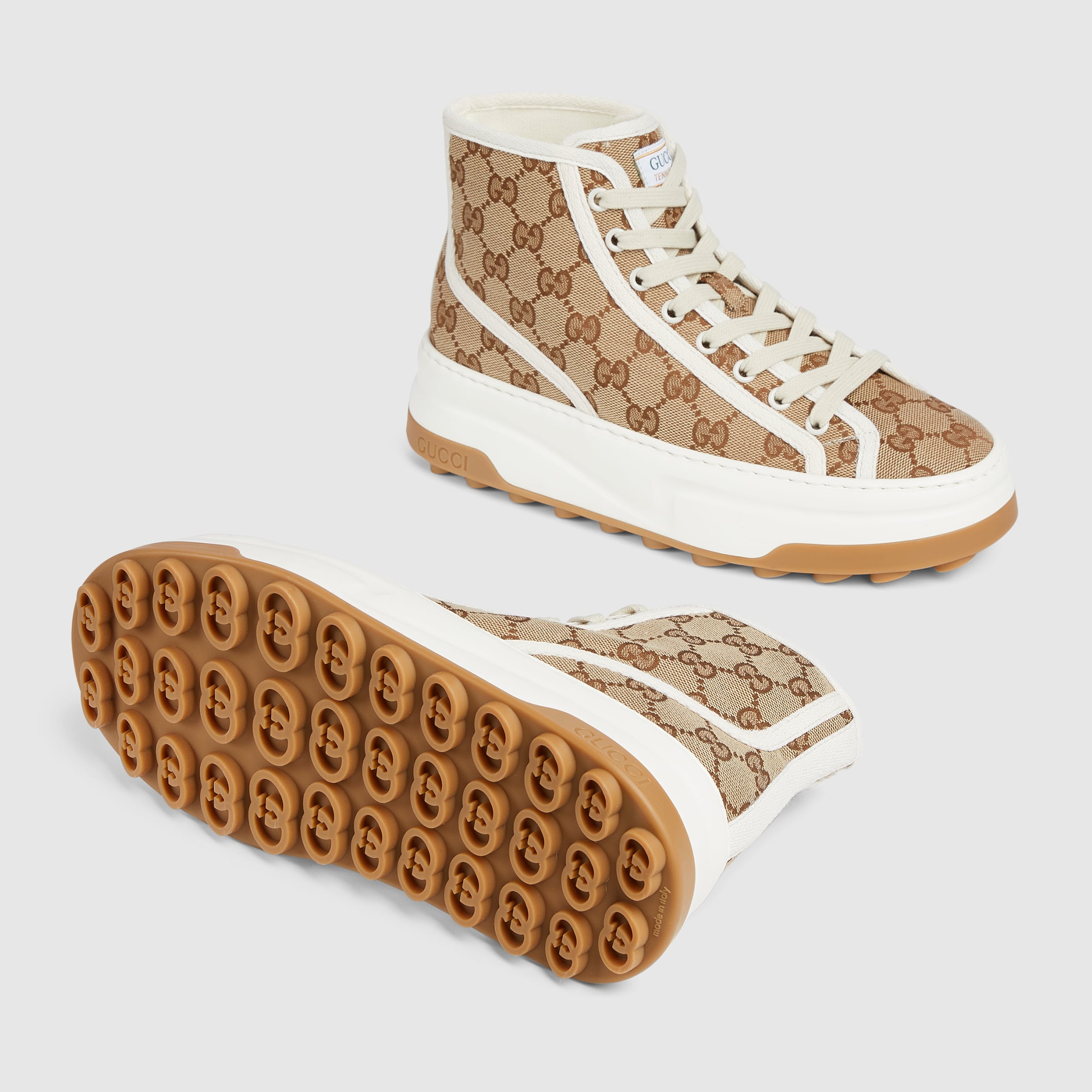 Women's GG high top sneaker in beige and ebony GG canvas | GUCCI® AE