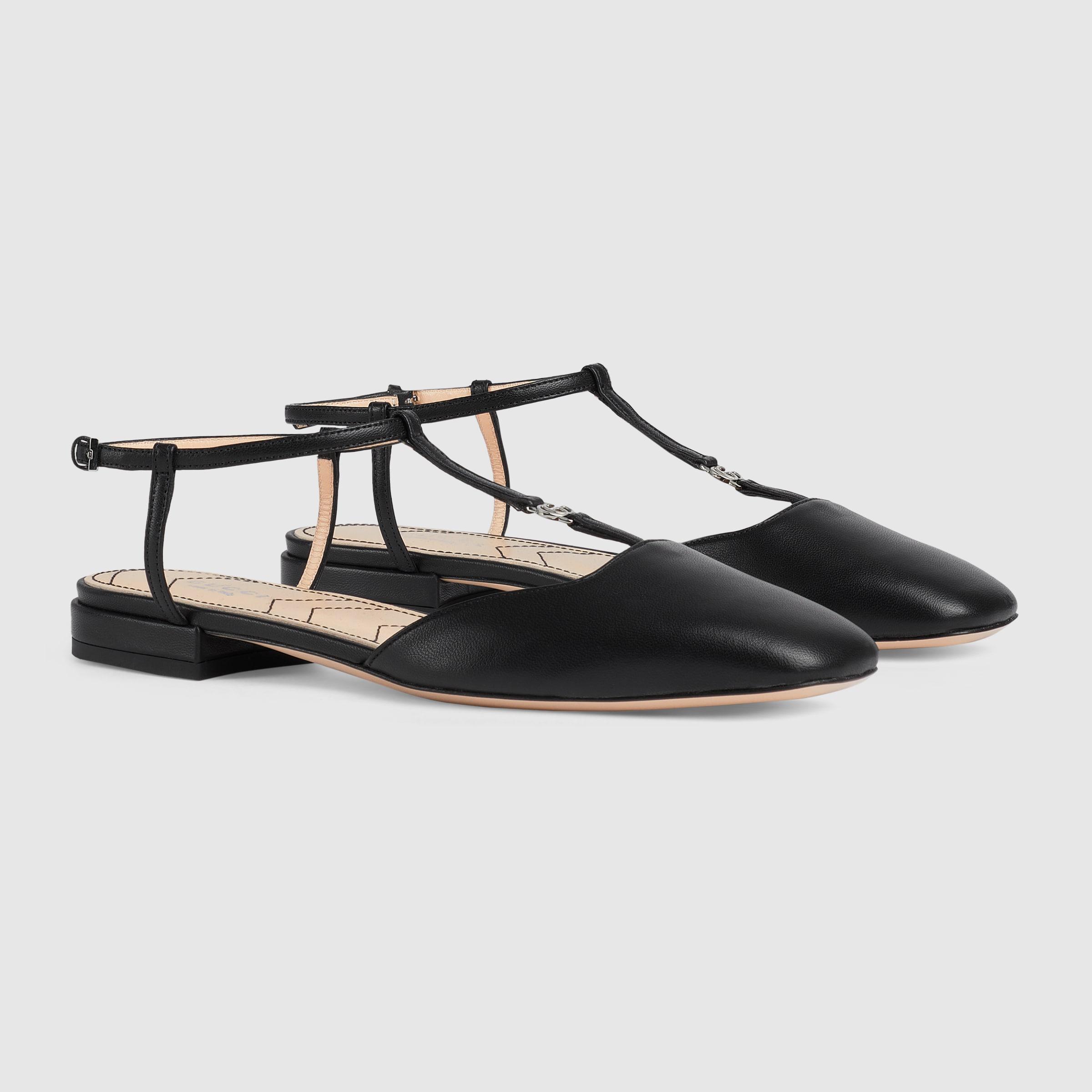 Women's Double G ballet flat in black leather | GUCCI® SG