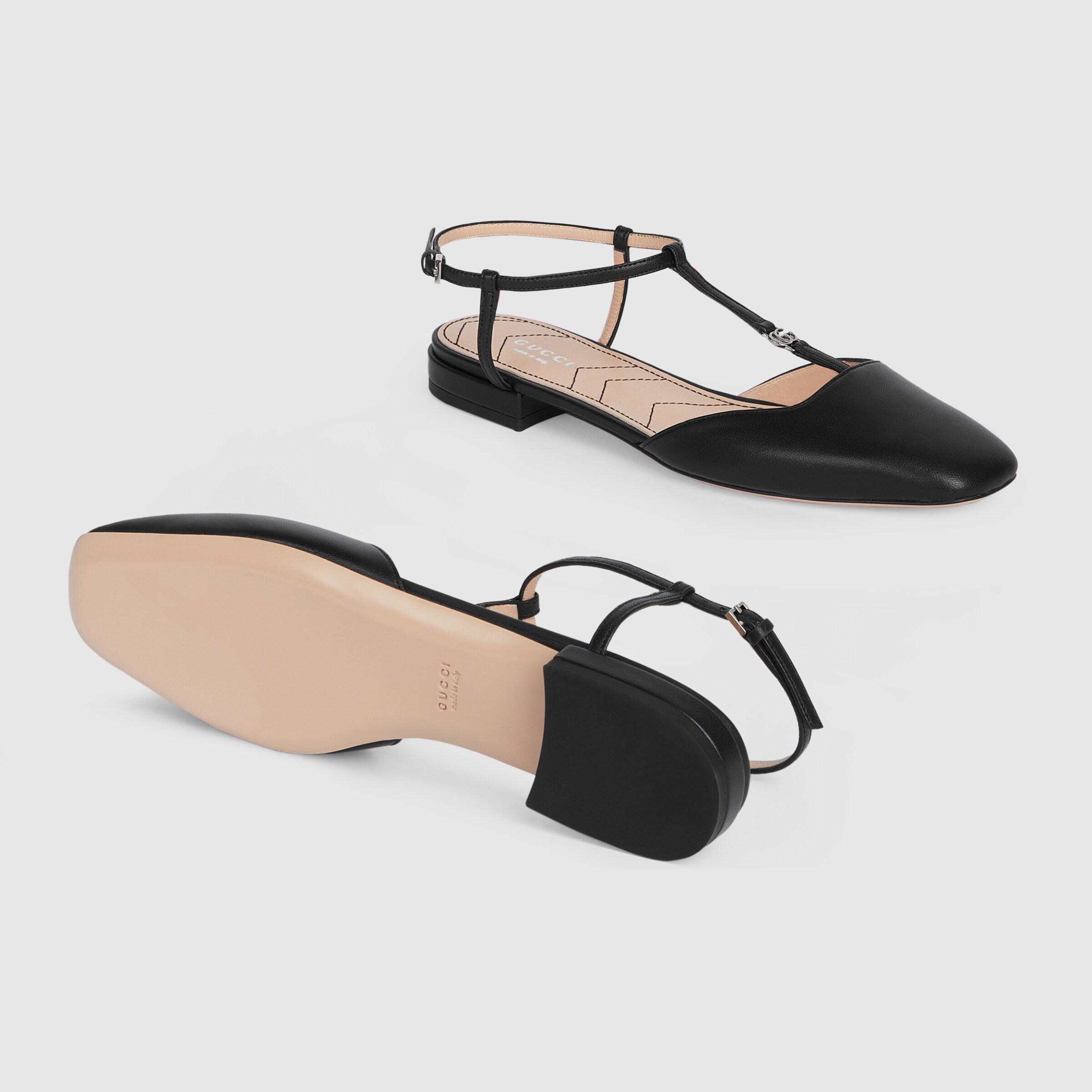 Women's Double G ballet flat in black leather | GUCCI® SG