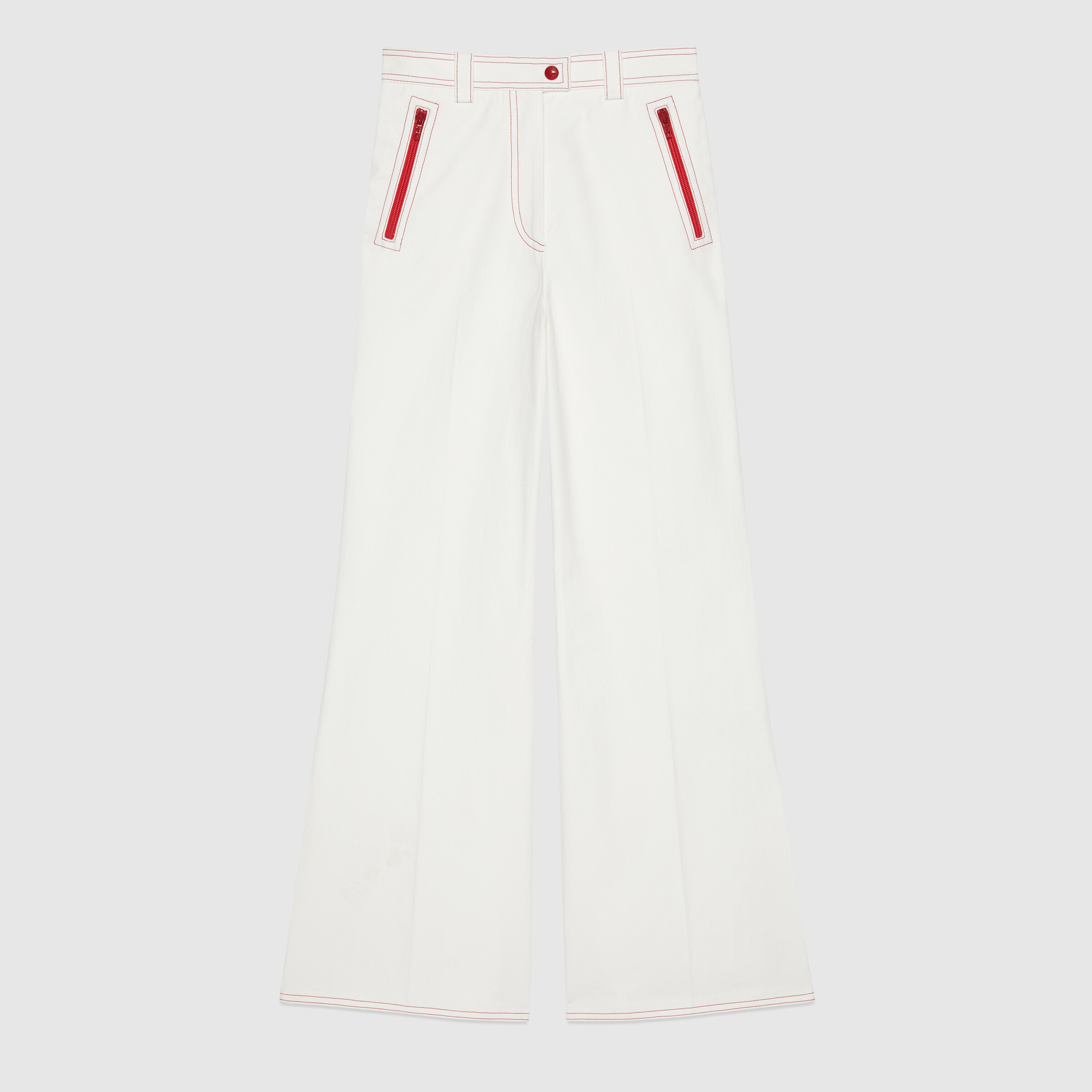 Pantalone in tessuto di cotone con Incrocio GG in avorio | GUCCI® Italia