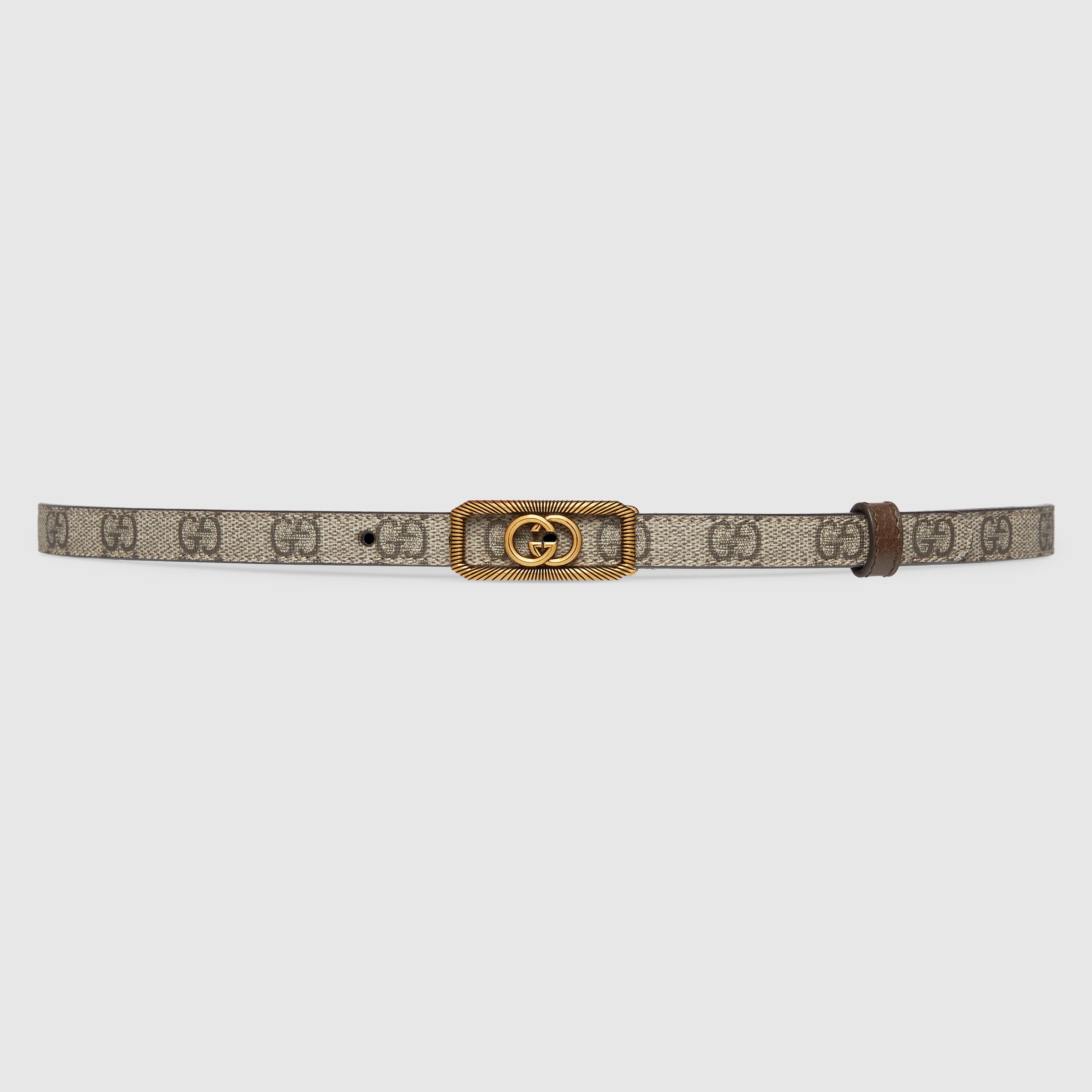 Thin belt with Interlocking G buckle in beige and ebony GG Supreme ...