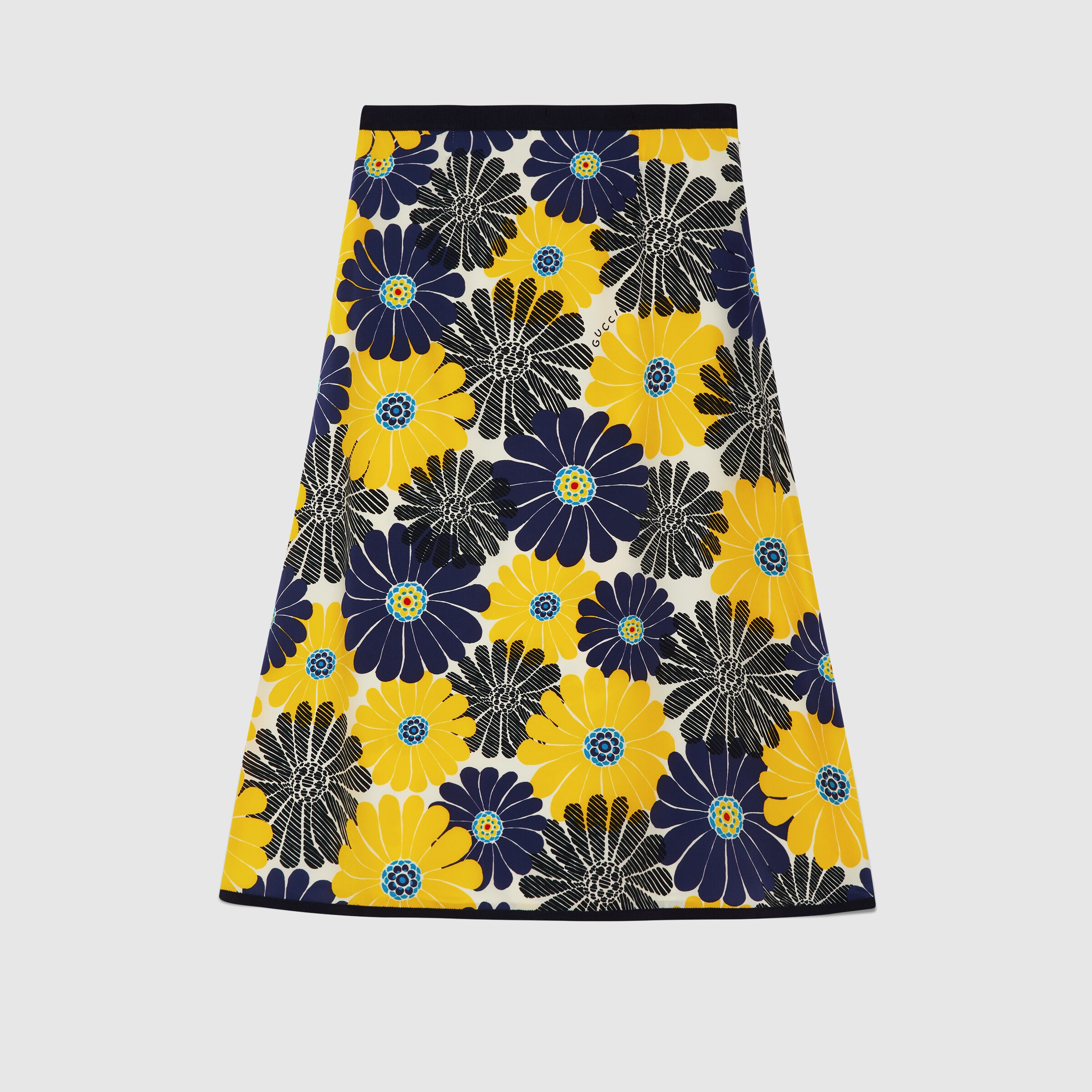 Gucci flower print silk skirt in yellow and blue | GUCCI® SG