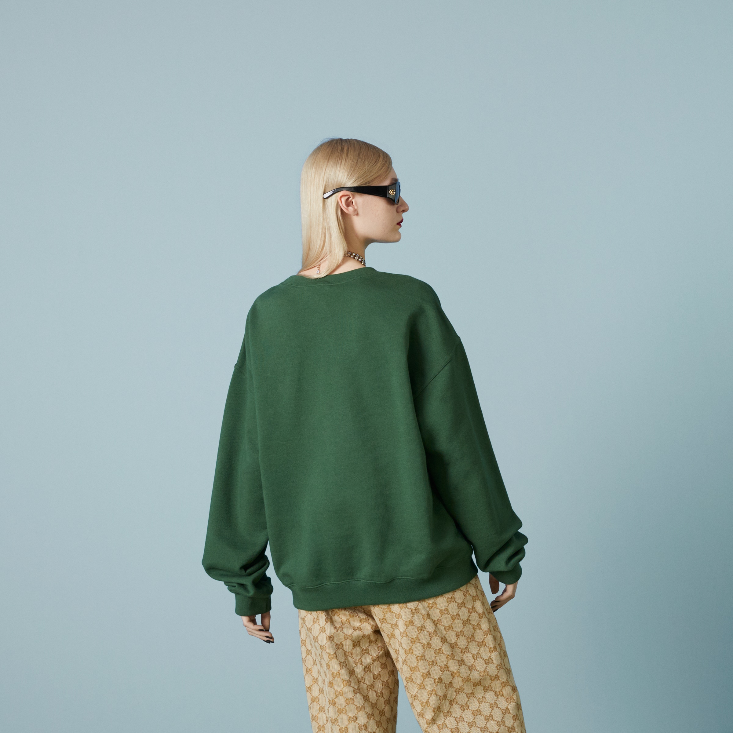 Felpa in cotone in verde | GUCCI® Italia