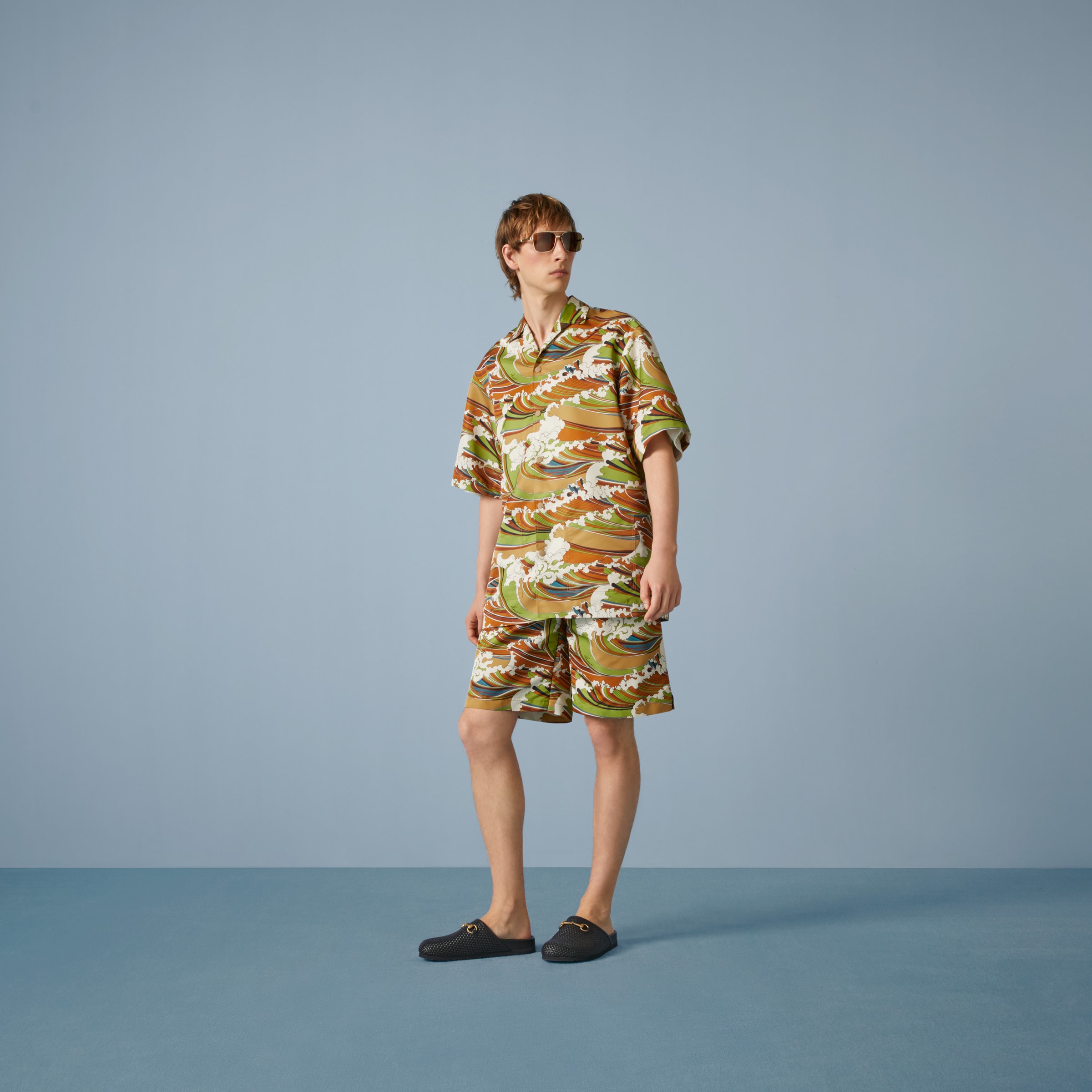 Gucci waves print fabric bowling shirt in multicolor | GUCCI® Canada