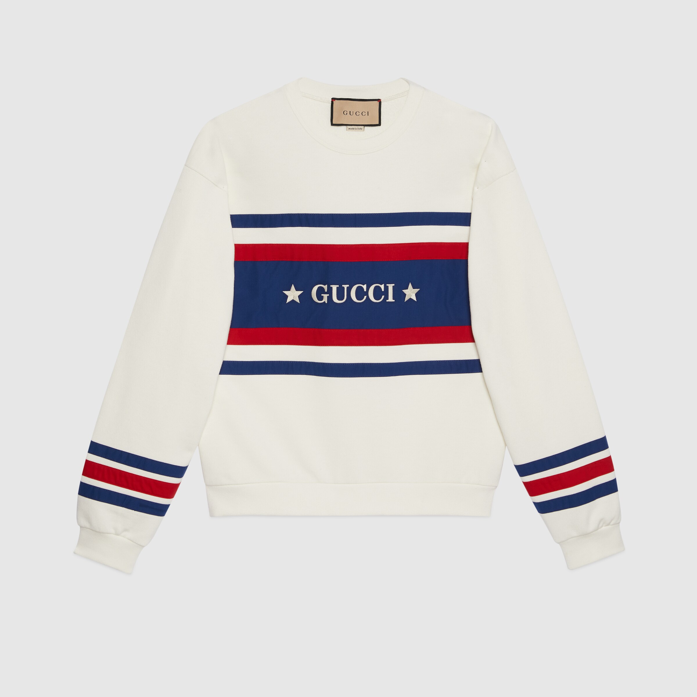 Felpa in jersey di cotone con ricamo in color gesso | GUCCI® Italia
