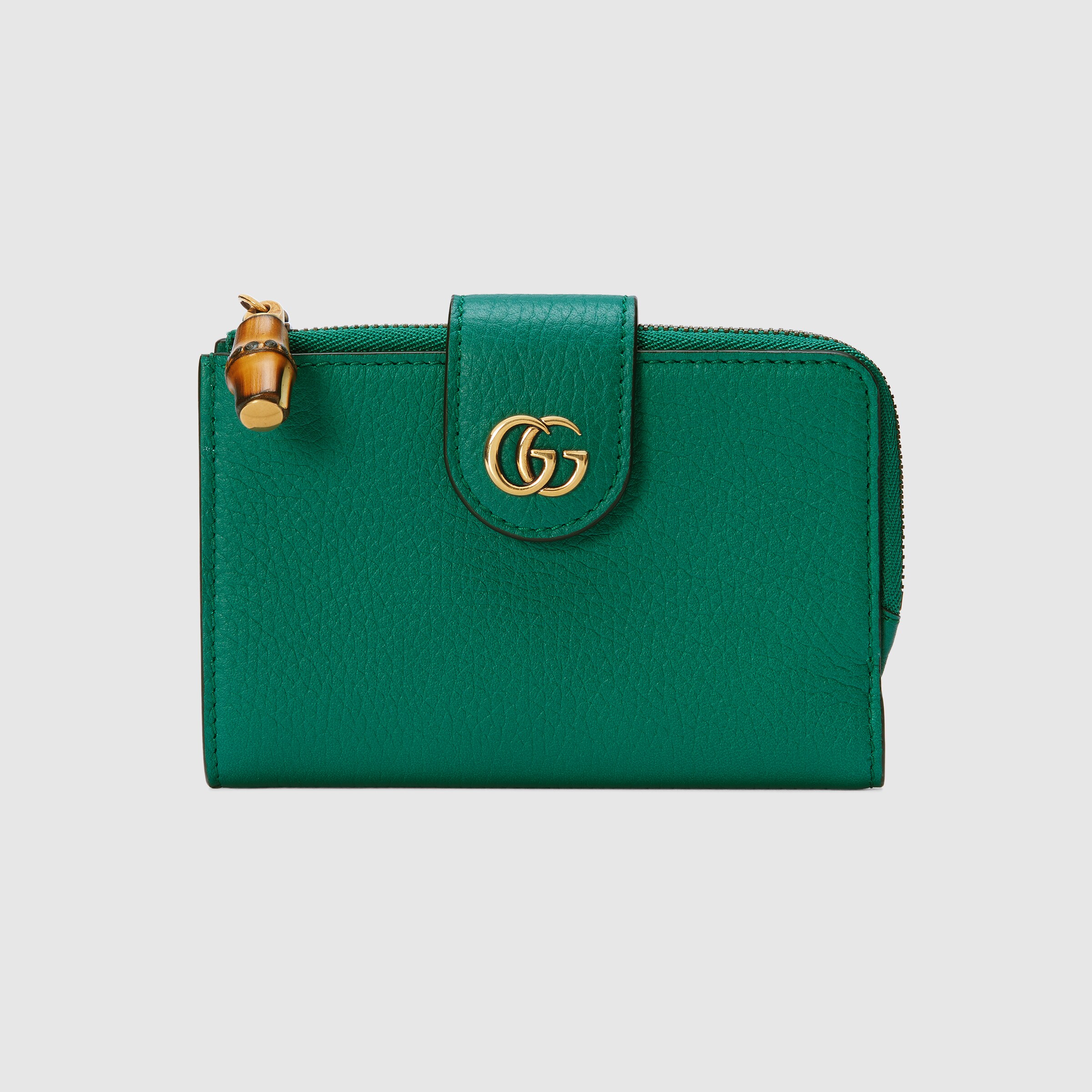 Medium Double G wallet with bamboo in emerald green leather | GUCCI® SG
