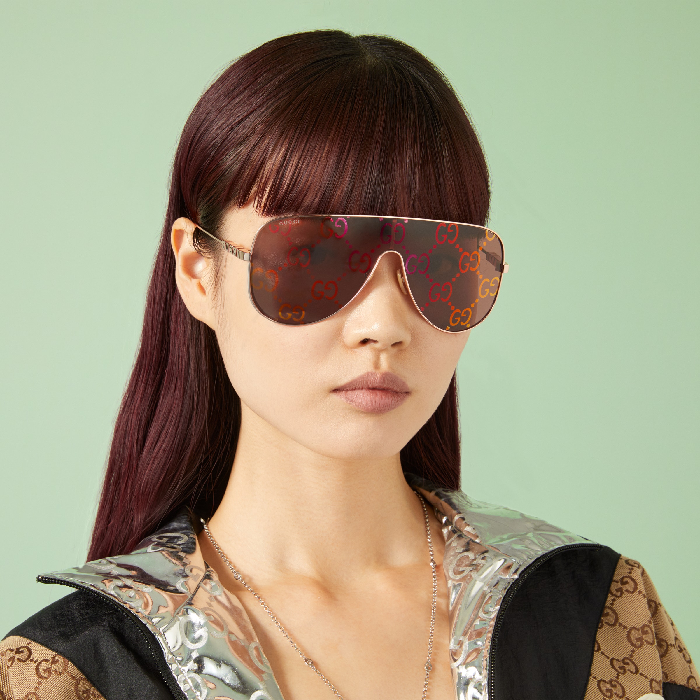 Mask sunglasses in rose gold-toned metal | GUCCI® NL