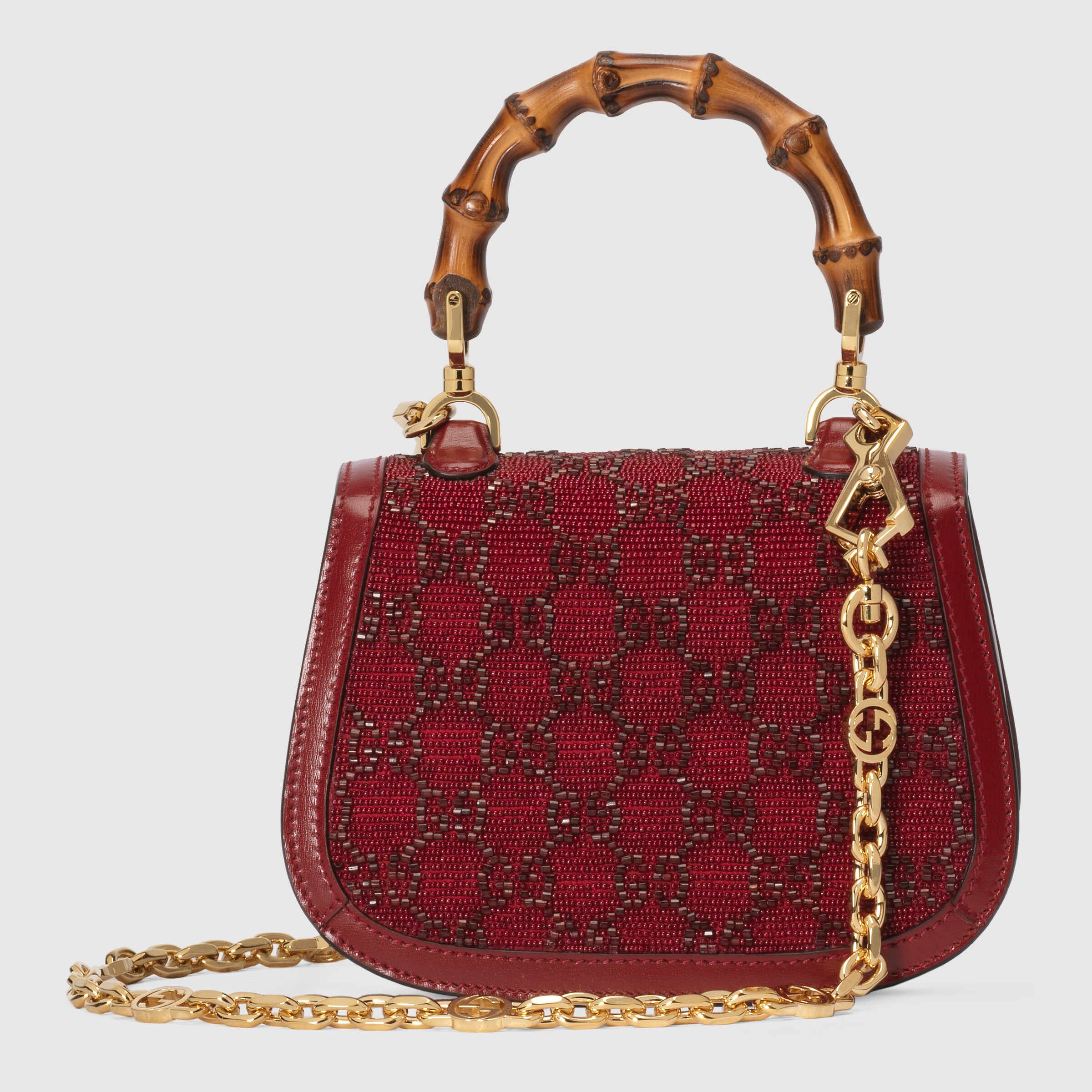 Gucci Bamboo 1947 mini GG crystal top handle bag in red | GUCCI® SG