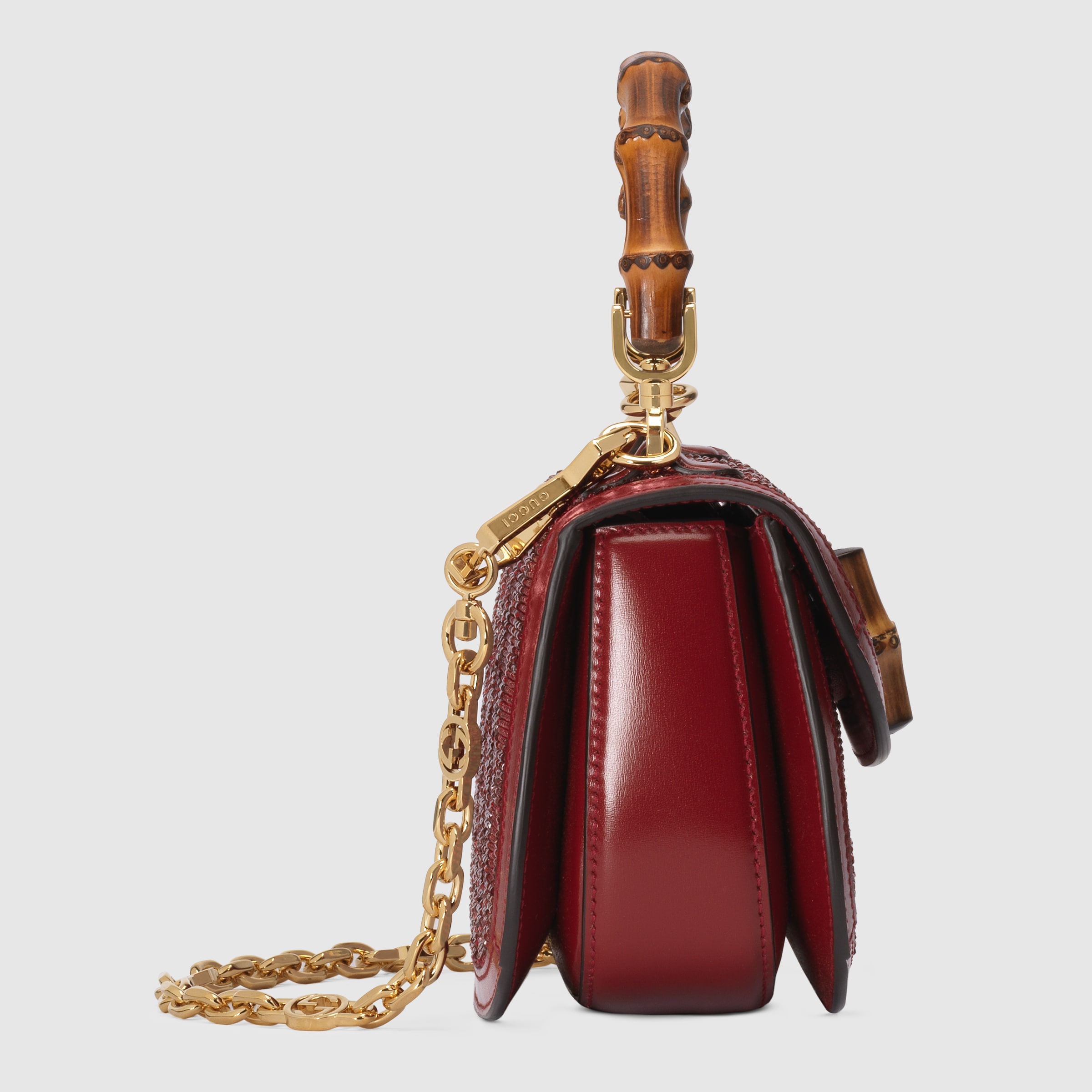Gucci Bamboo 1947 mini GG crystal top handle bag in red | GUCCI® SG