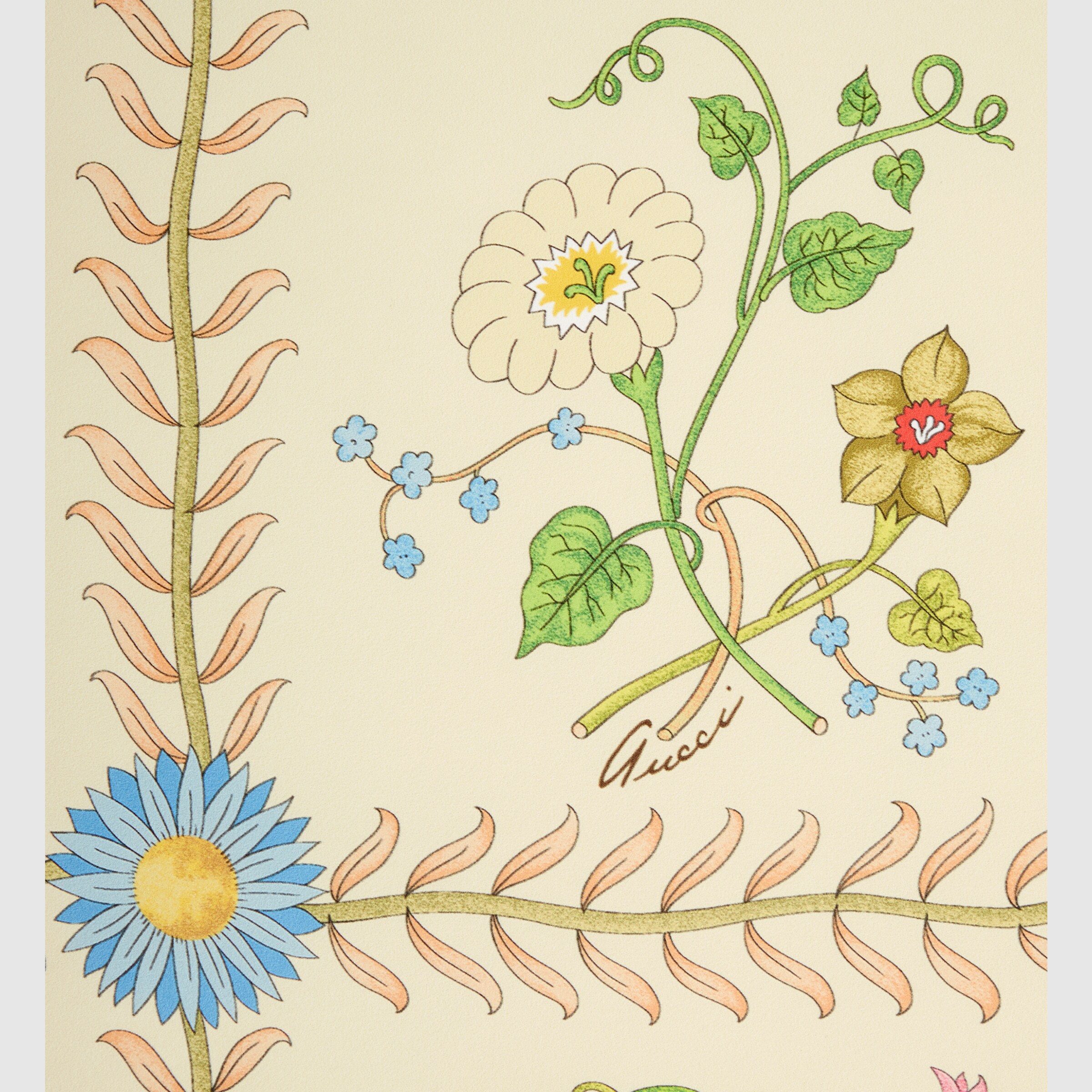 Butterfly flower check print wallpaper in light beige | GUCCI® Canada