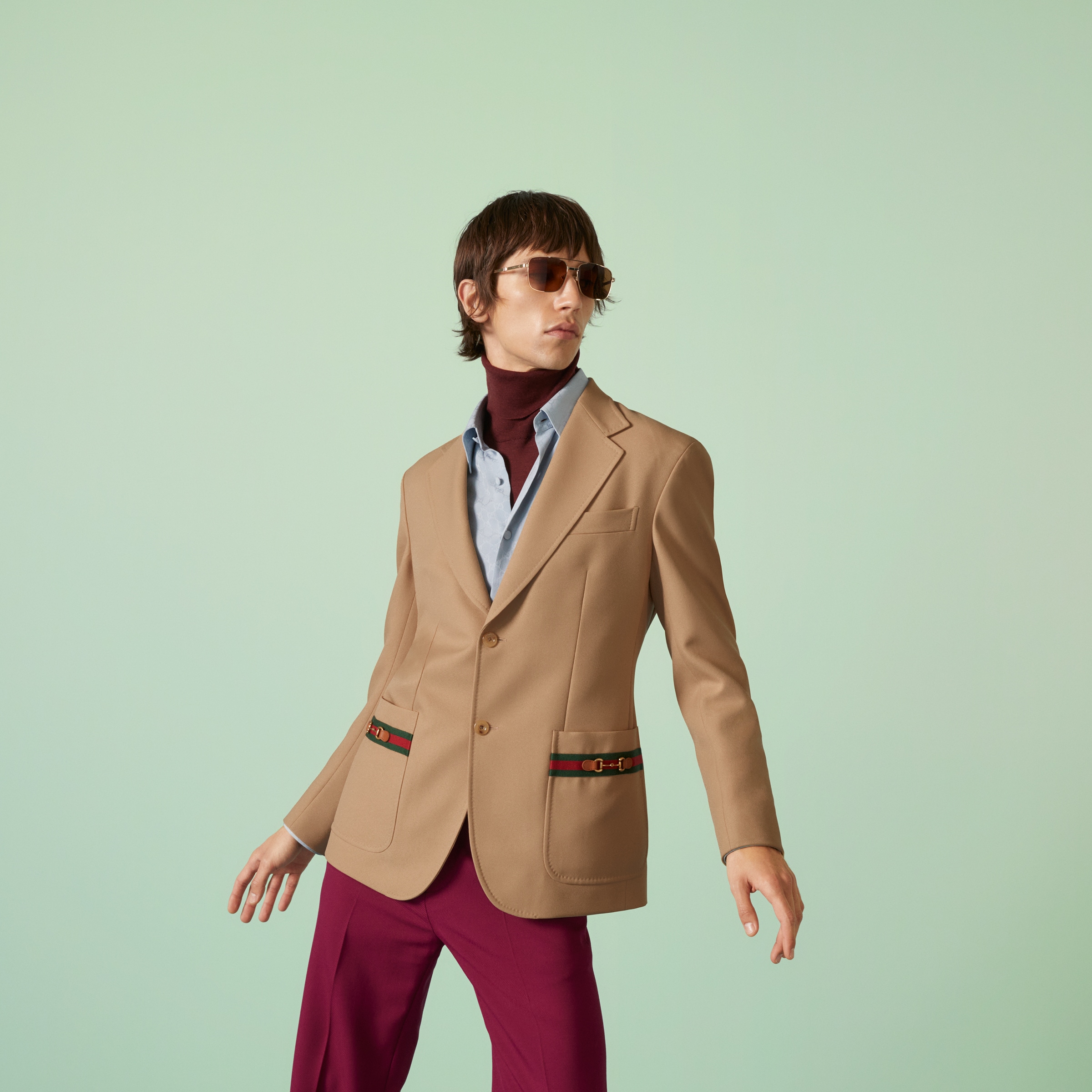 Giacca elegante in drill fluido con Web in beige | GUCCI® Italia