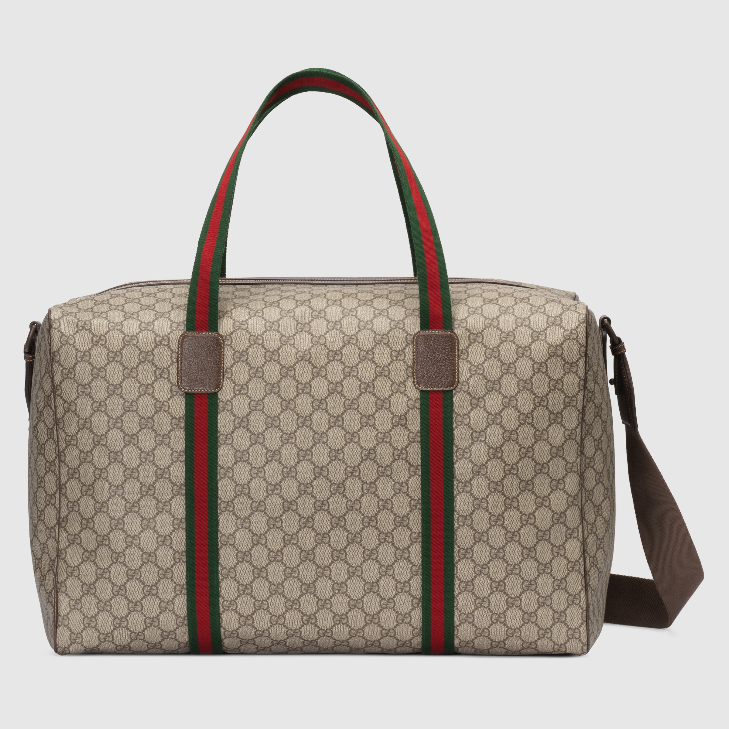 Large duffle bag with Web in beige and ebony Soft GG Supreme | GUCCI® US