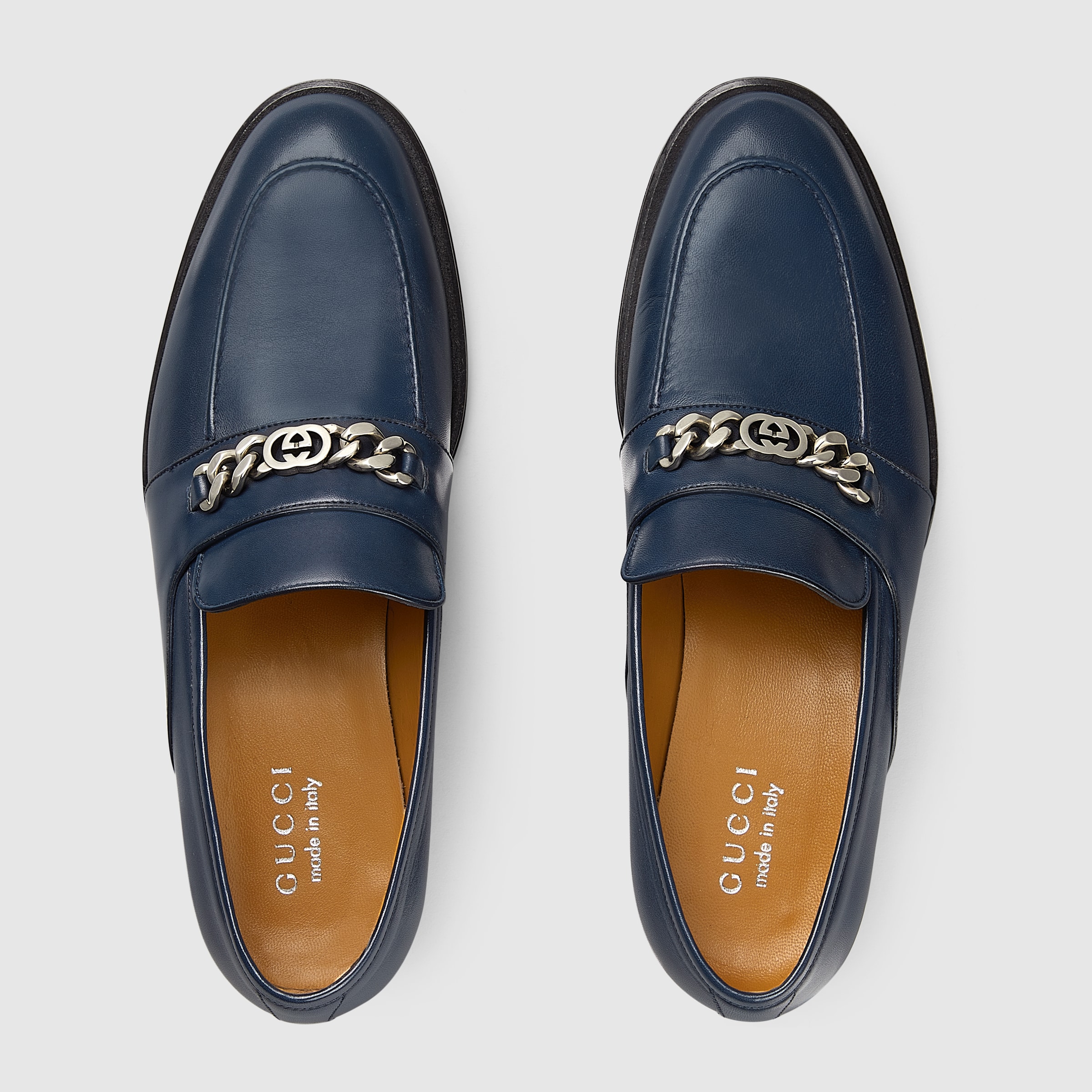 Men's loafer with Interlocking G in blue leather | GUCCI® SG