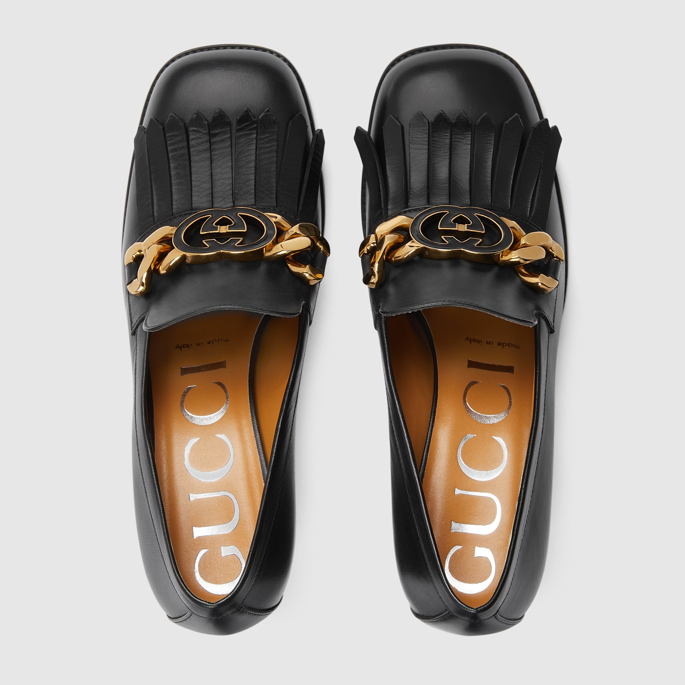 Escarpins à talon moyen avec détail GG enlacés en cuir noir | GUCCI® FR