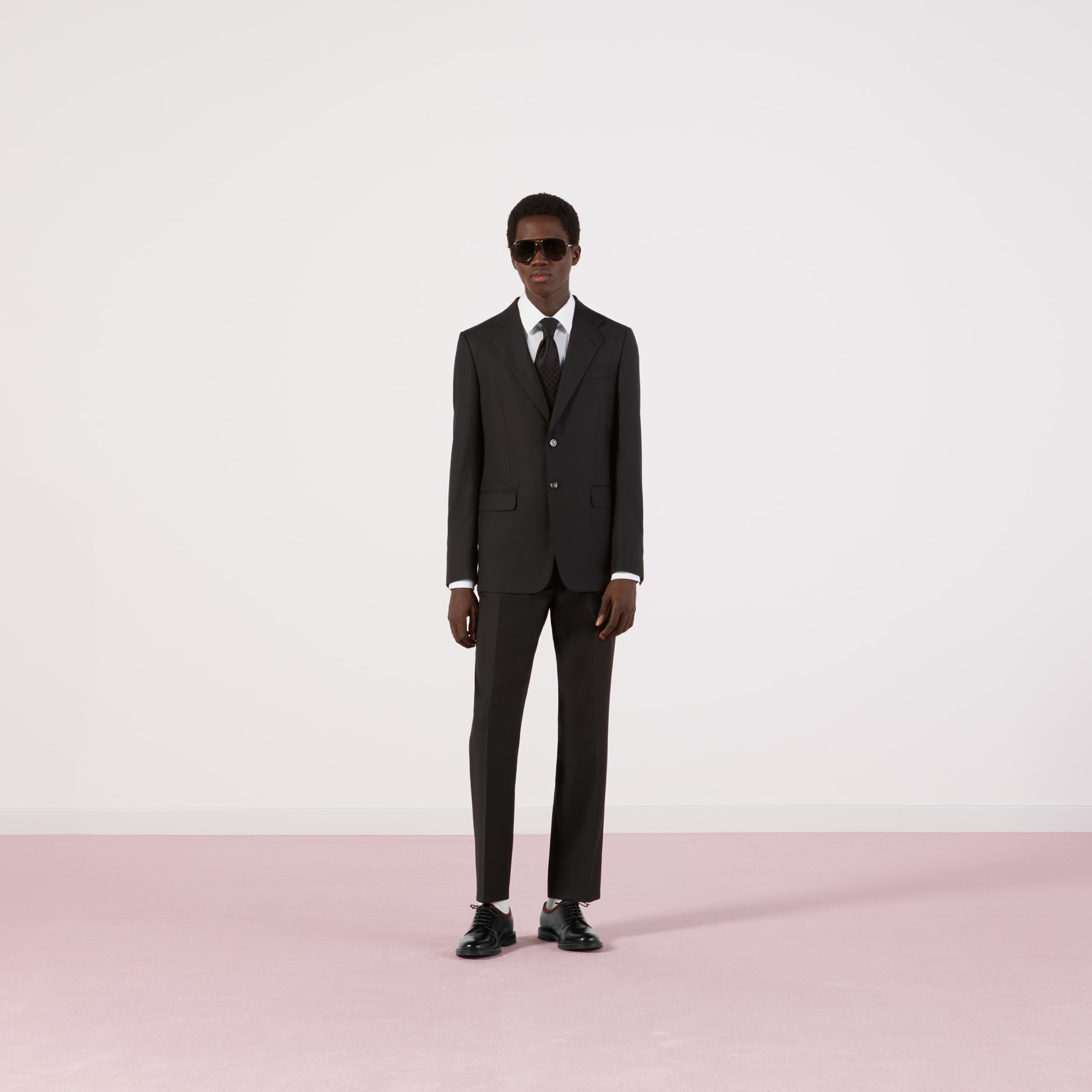 Straight fit wool suit in black wool | GUCCI® ZA