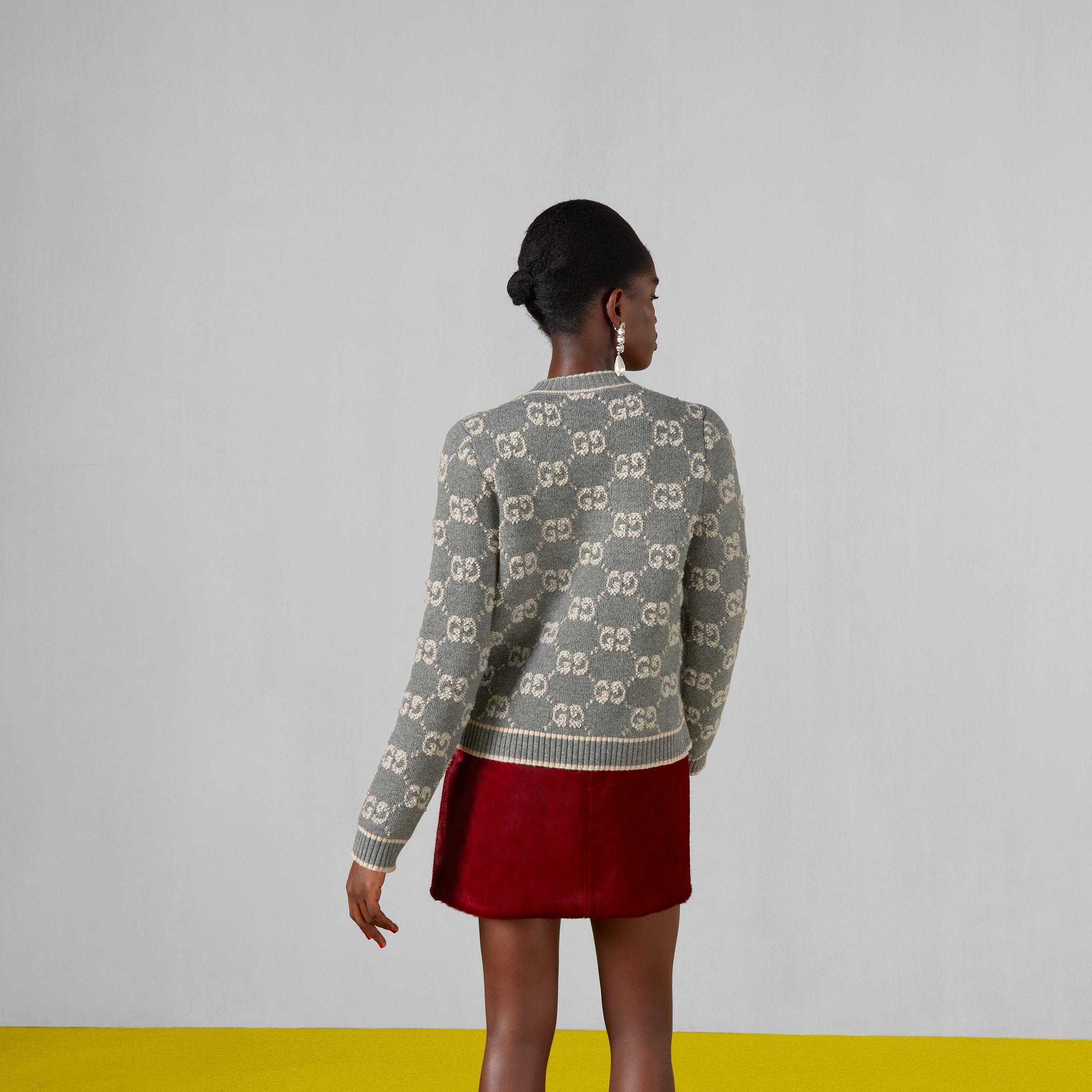 GG wool bouclé jacquard cardigan in grey and ivory | GUCCI® US