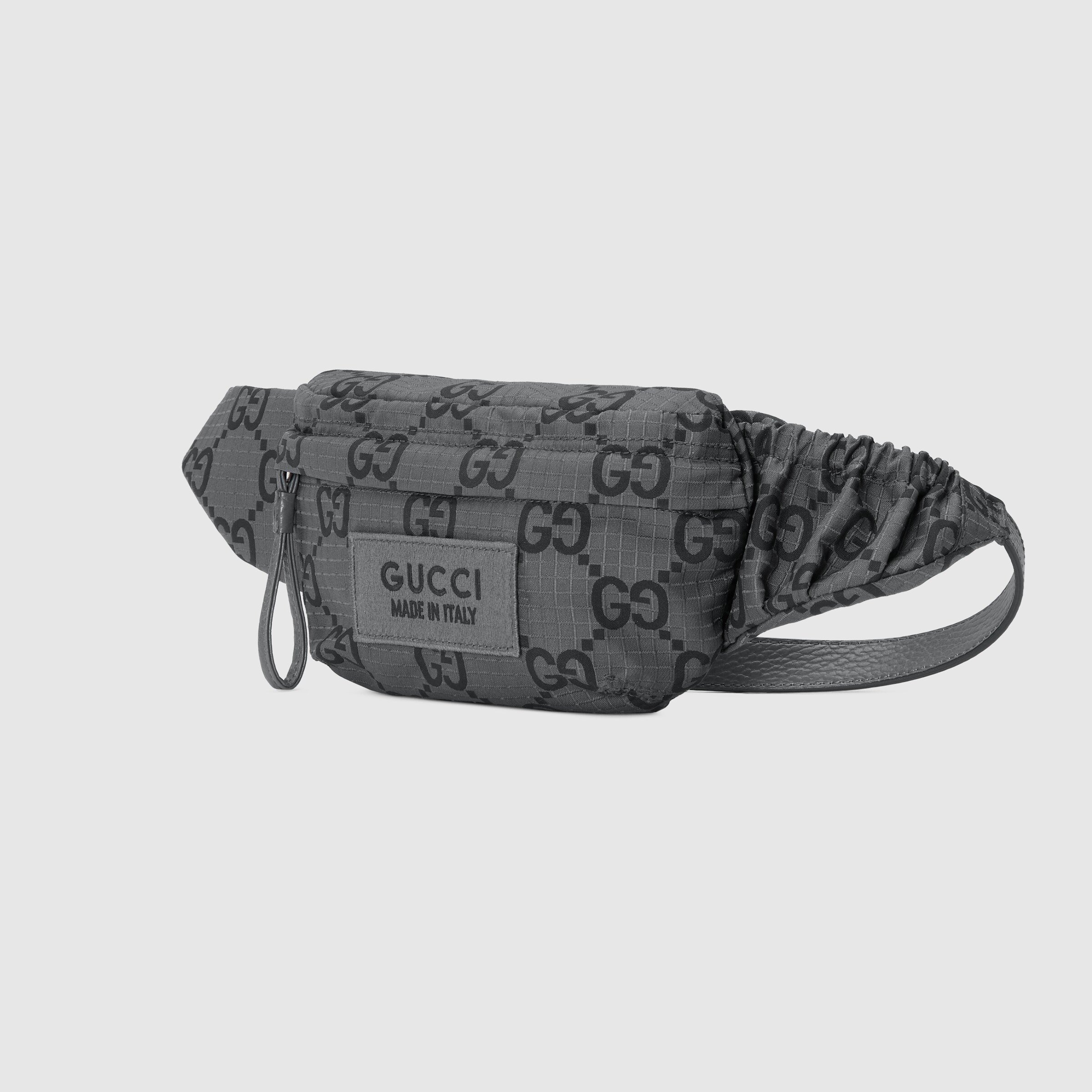 Large GG polyester belt bag in dark grey and black polyester | GUCCI® SG