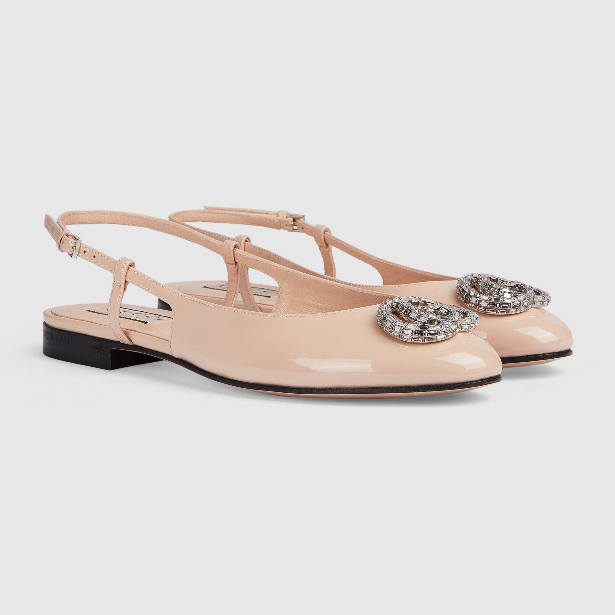 Women's ballerina with Double G in pale pink patent leather | GUCCI ...